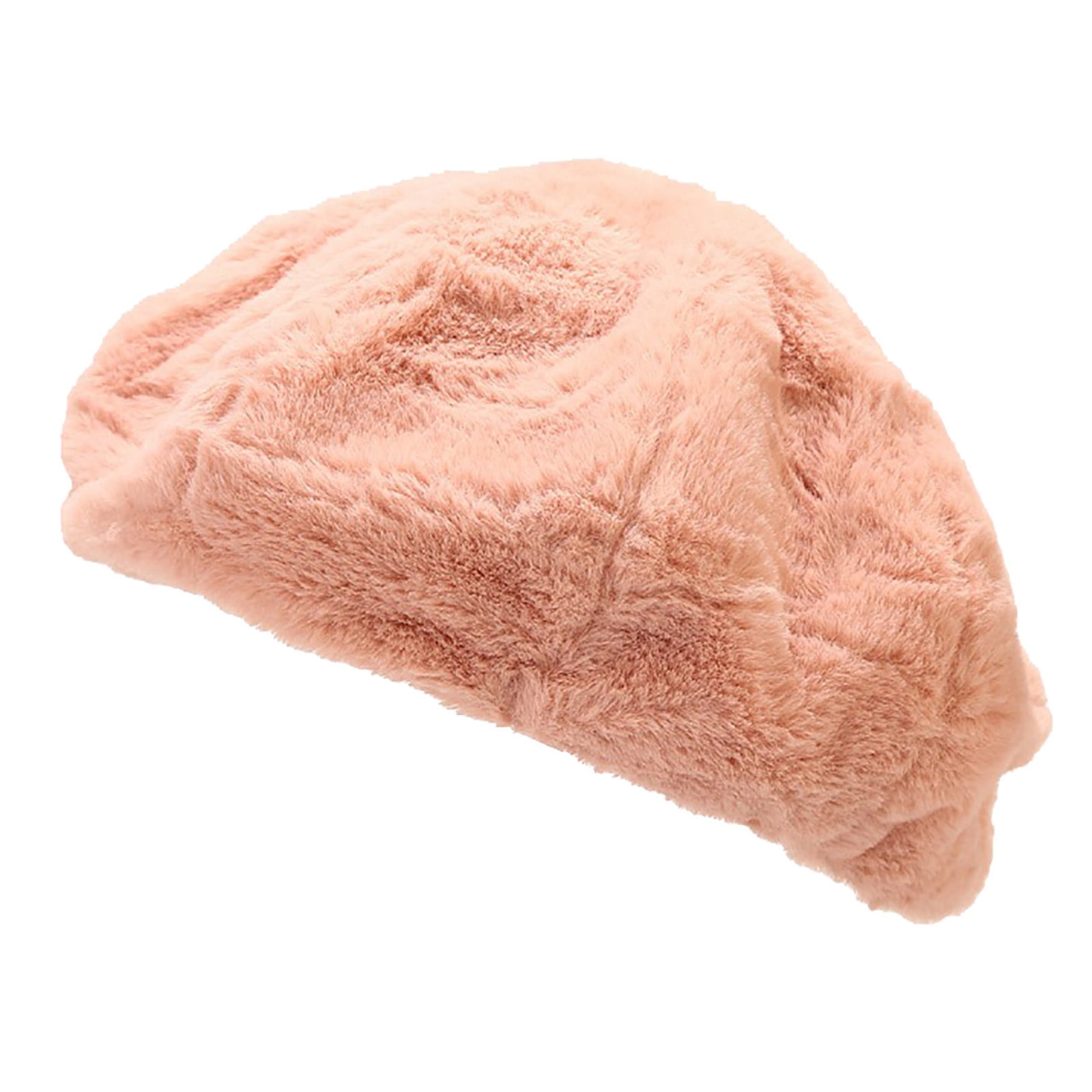 Diufon Women's Winter Beret Hats Plush Warm Solid Color Trendy ...