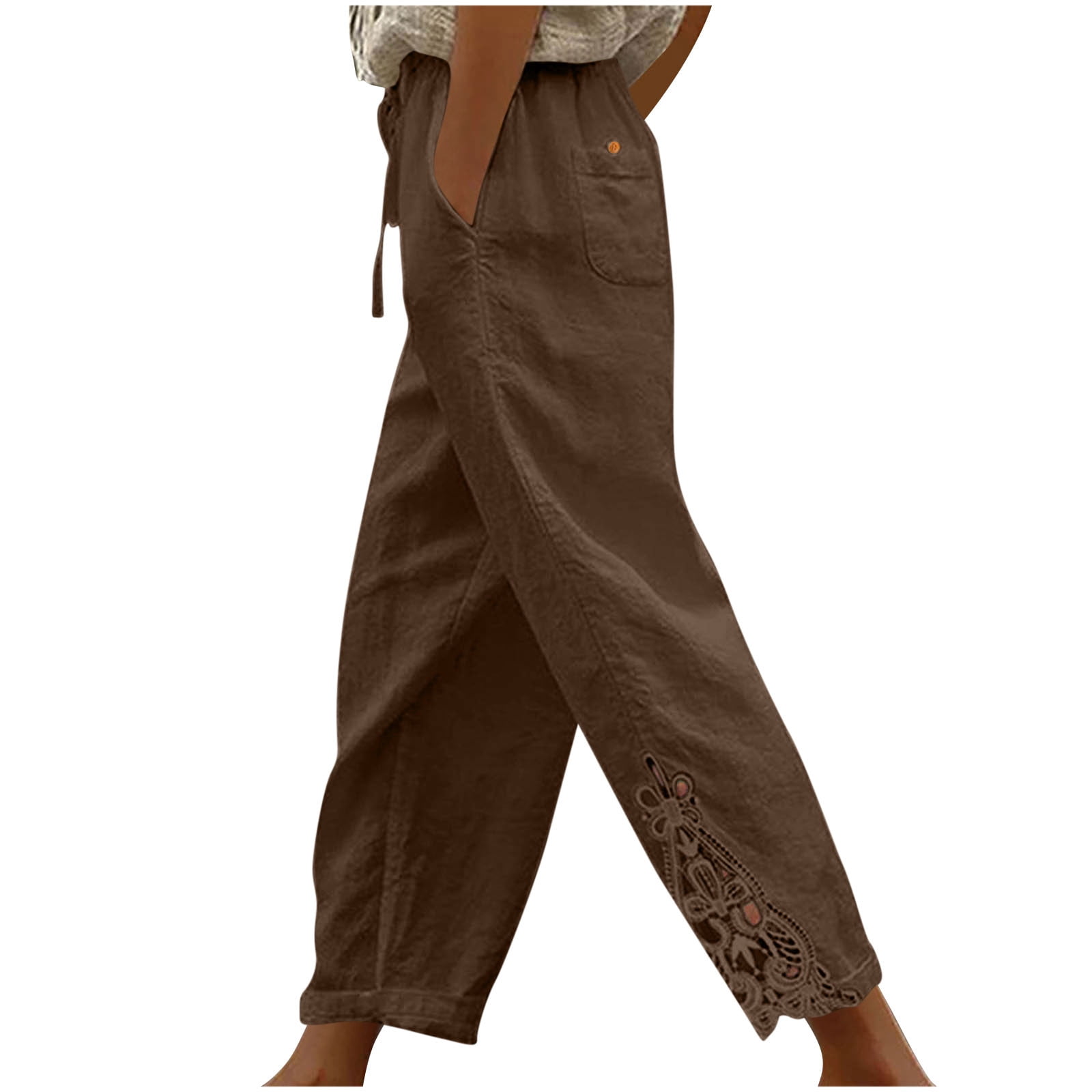 Diufon Womens Boho Pants Linen Palazzo Pants Summer Casual Wide Leg ...