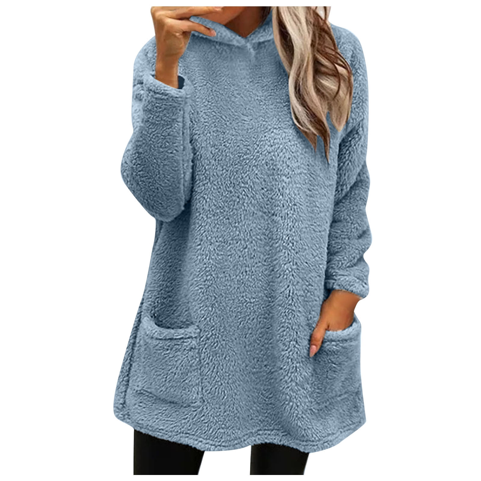 Diufon Womens Fuzzy Sherpa Fleece Sweaters Casual Hoodies Sweatshirt ...