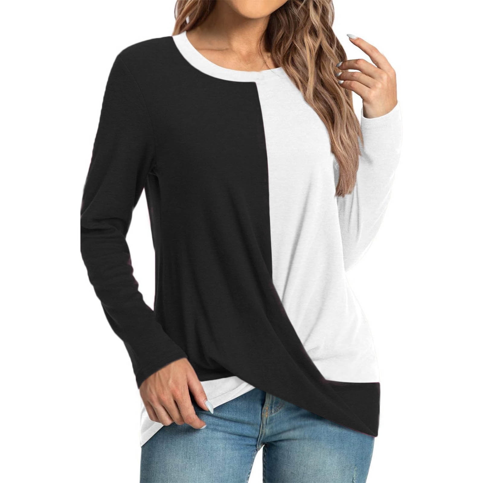 Diufon Womens Long Sleeve Tops Round Neck Long Sleeve Blouses Color ...