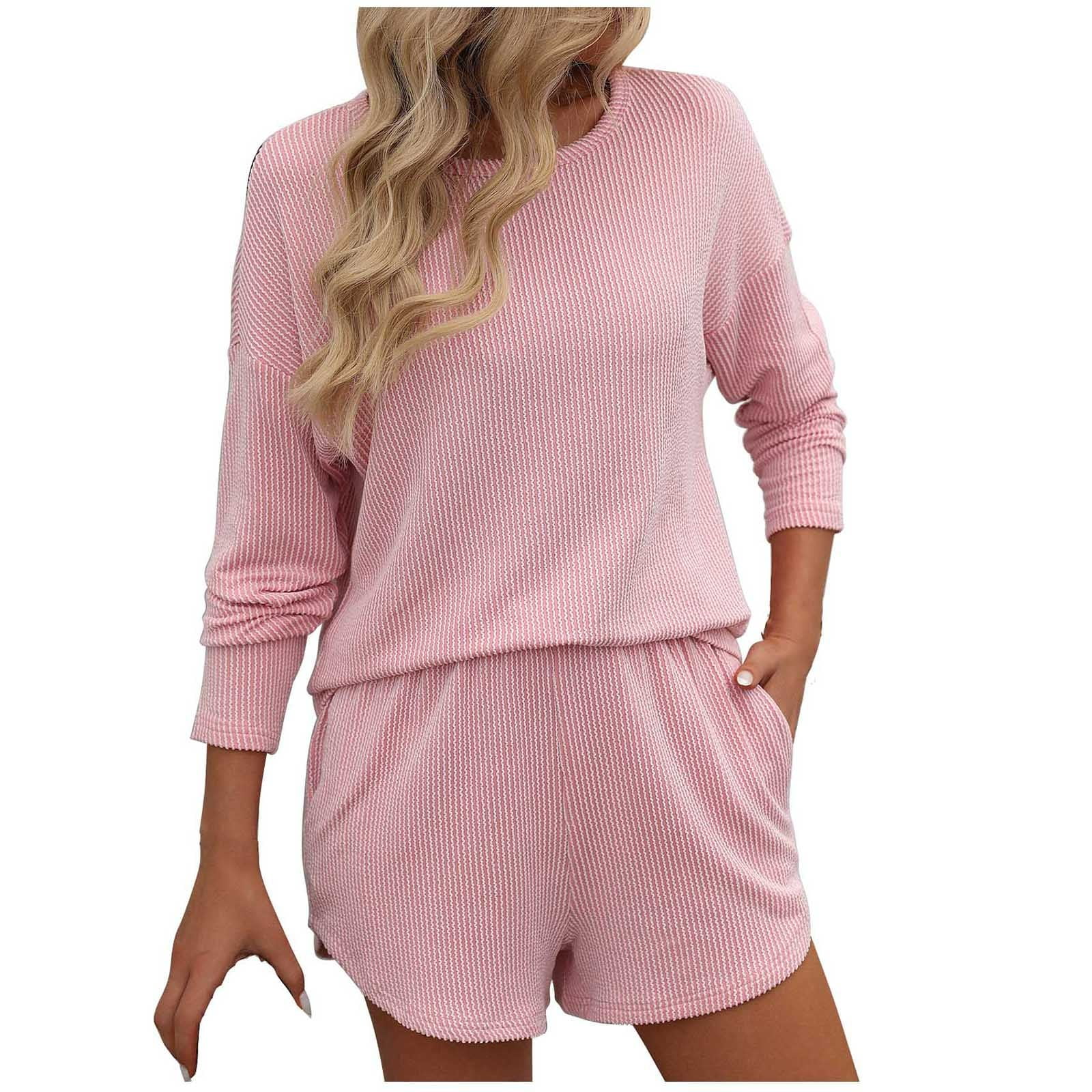 Diufon Womens Lounge Suits Round Neck Long Sleeve Tops Elastic Waist ...