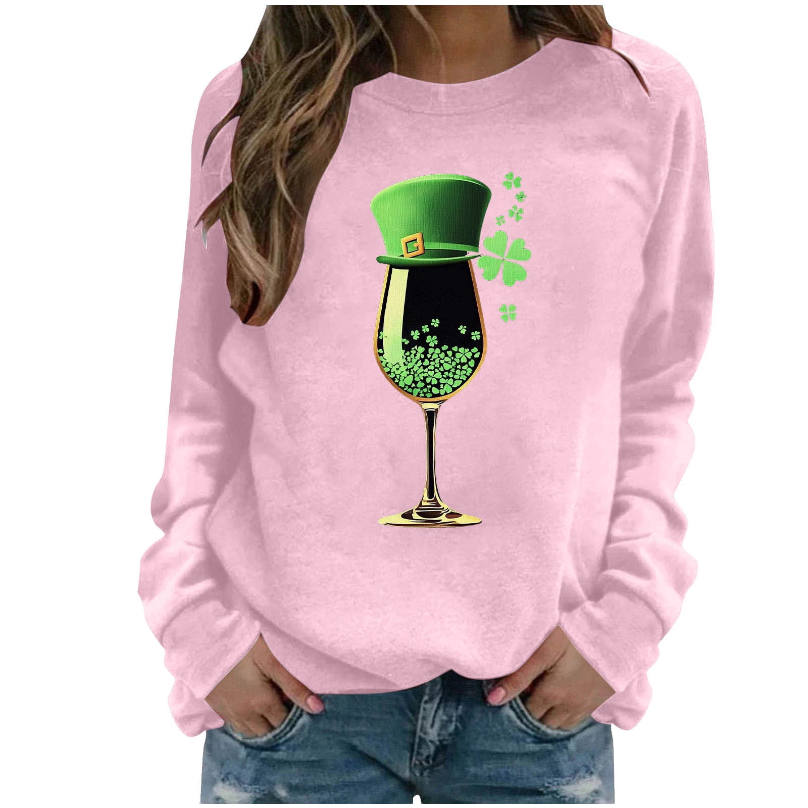 Diufon Womens St. Patrick's Day Sweatshirts Shamrock Graphic Tops Long ...