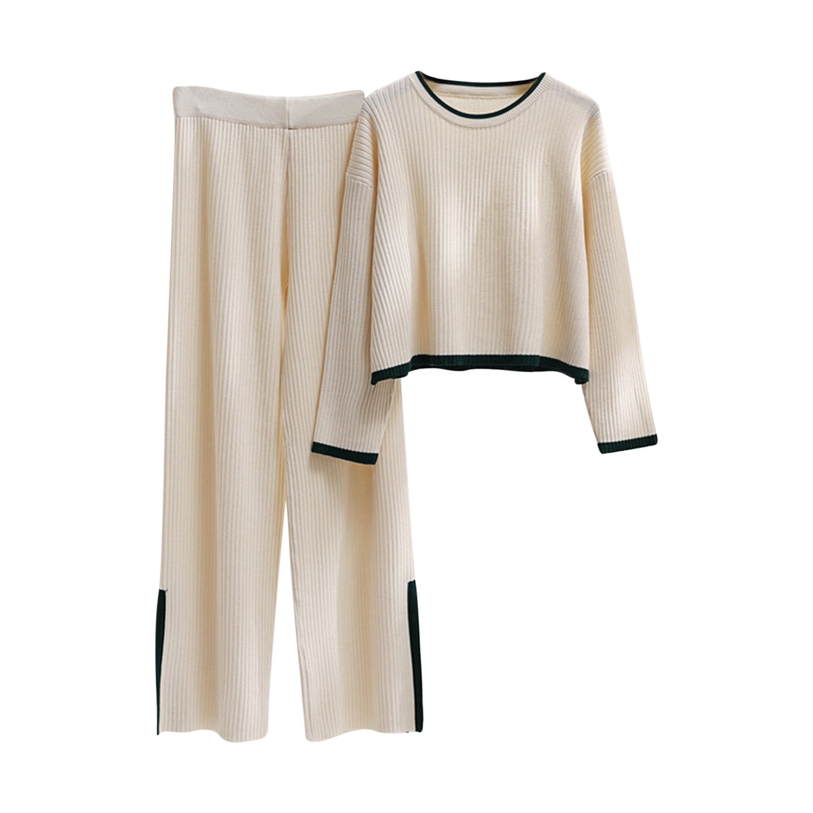 Diufon Womens Two Piece Outfits Long Sleeve Knit Sweater Top Wide Leg ...