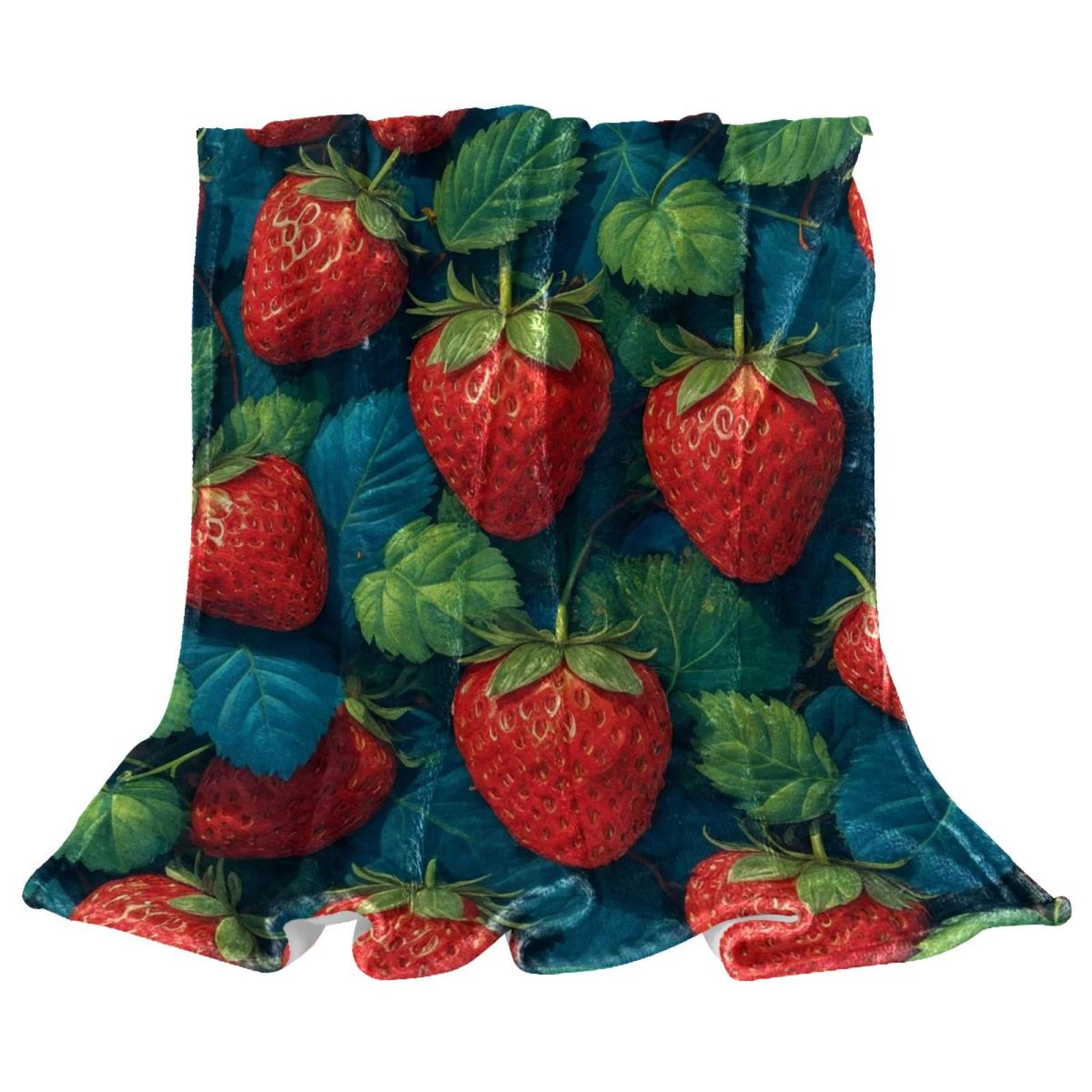 Diusye Large Blue Leaf Red Strawberry Blanket Sofa Bed All Season Fuzzy ...