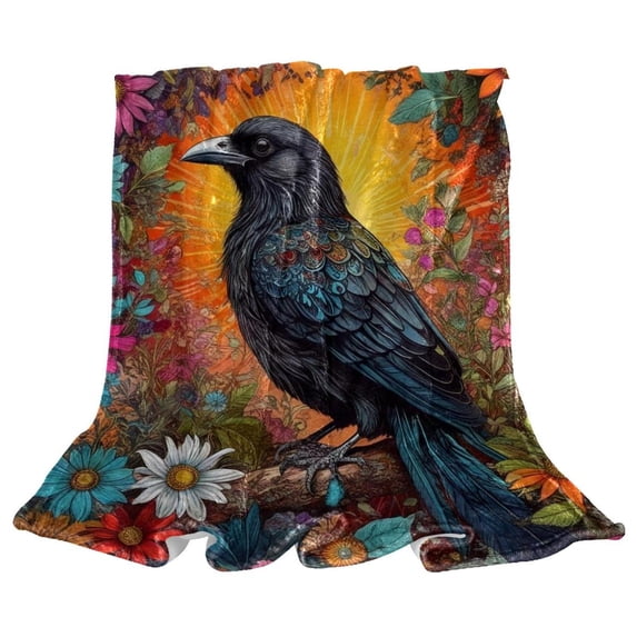 Diusye Large Flower Totem Crow Blanket Sofa Bed All Season Fuzzy ...