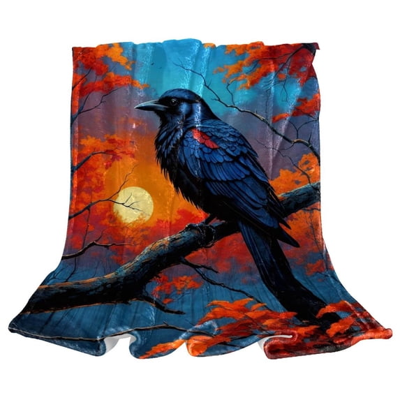 Diusye Large Maple Leaf Forest Sunset Crow Blanket Sofa Bed All Season ...