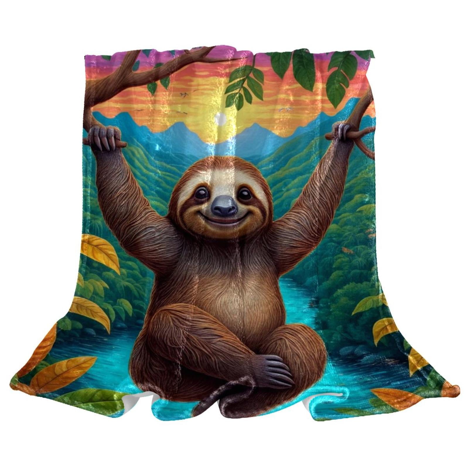 Diusye Large Sunset Playing Sloth Blanket Sofa Bed All Season Fuzzy ...