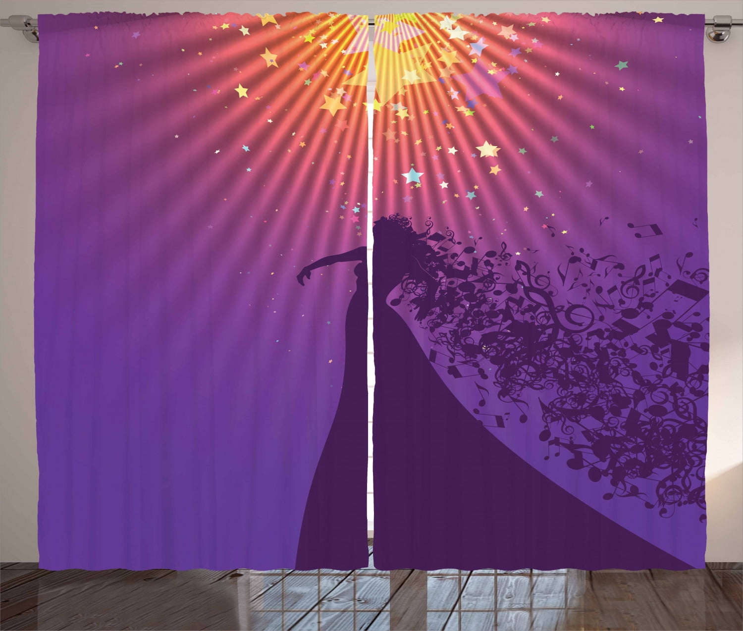 Ambesonne Diva Curtains 2 Panel Set, Opera Singer Musical Notes, 108" x ...