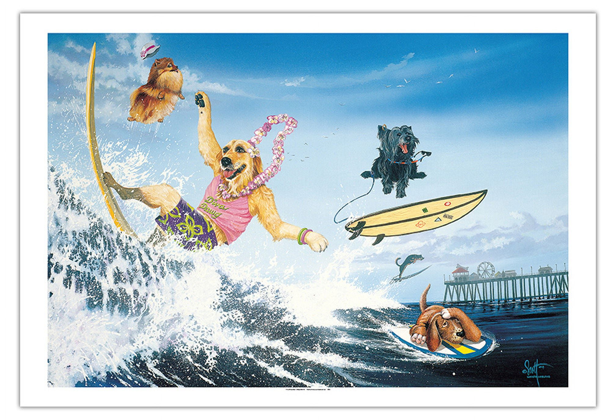 Diva Dawg - Surfing Dogs - From an Original Color Painting by Scott ...