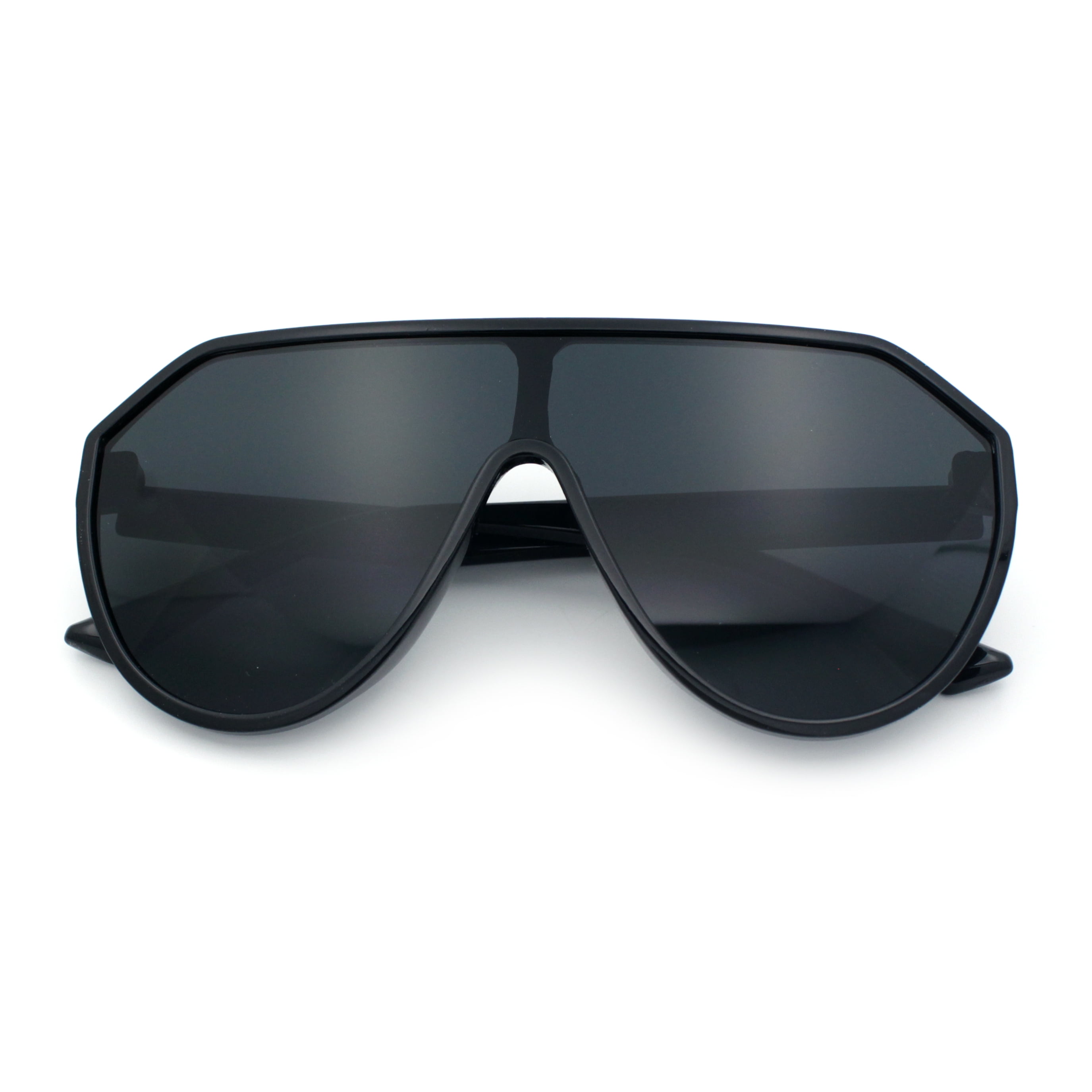 Diva Oversized Flat Top Racer Thin Plastic Shield Sunglasses All Black ...