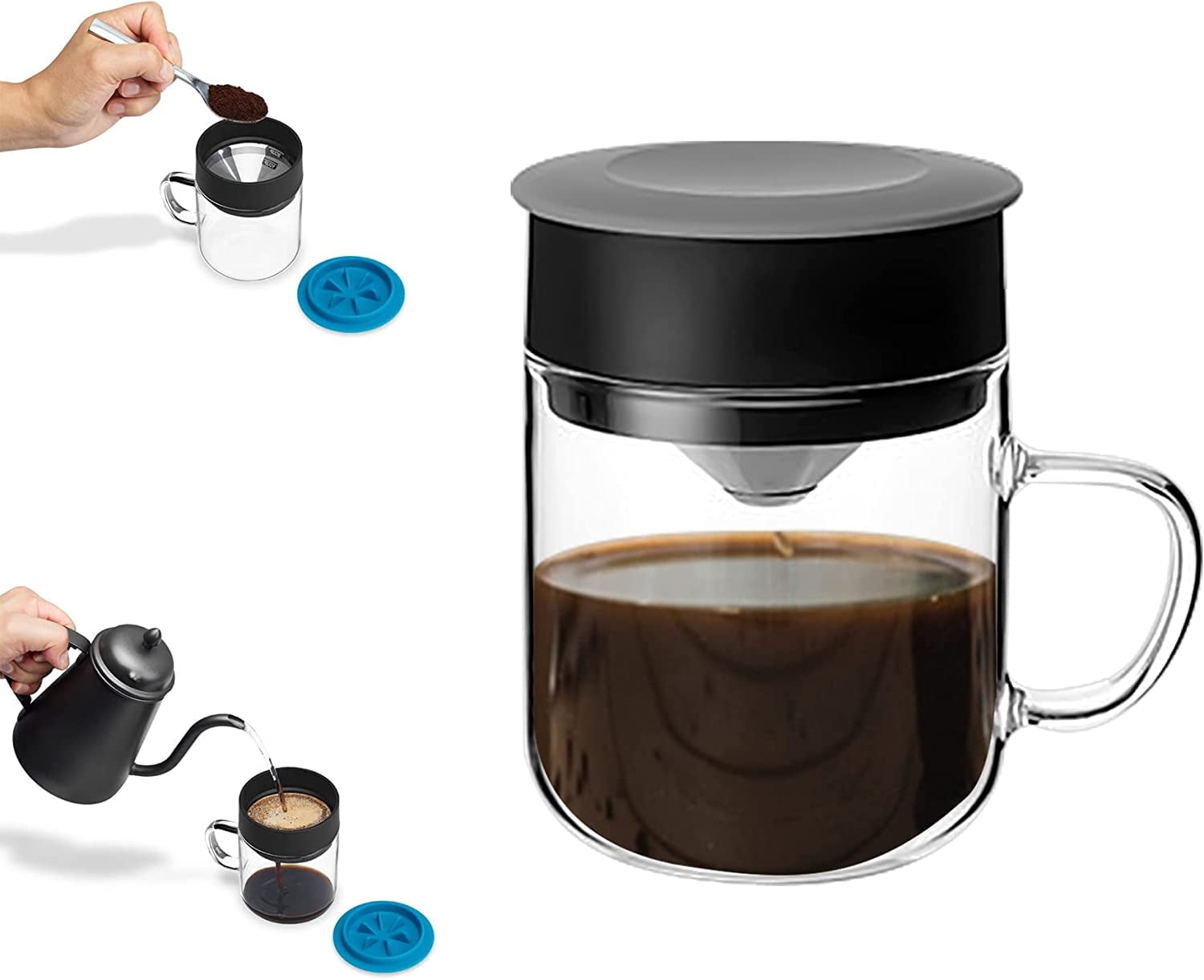 Divan Tree Reusable Pour-Over Coffee Maker Mug with Stainless Steel ...