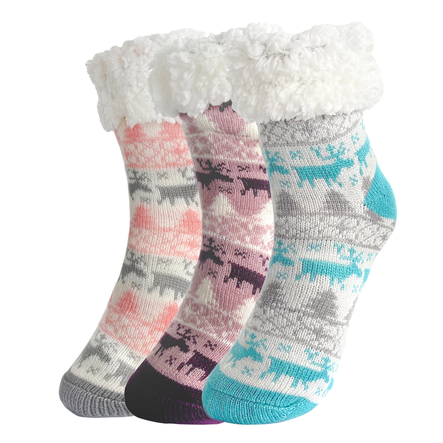 DivanTree 3 Pairs Christmas Fuzzy Socks for Women Non Skid, Warm ...