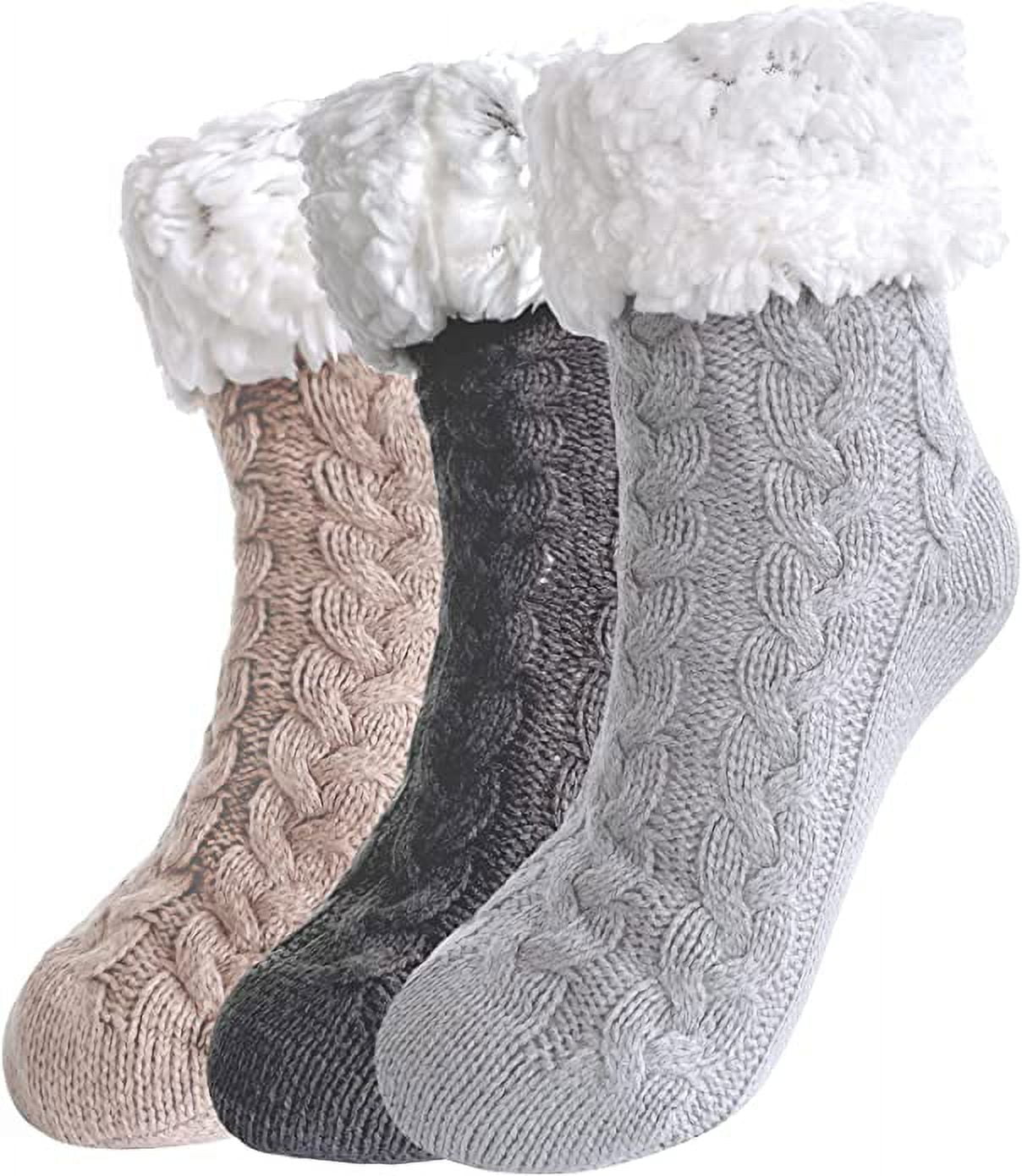 DivanTree 3 Pairs Winter Fuzzy Socks for Women Non Skid, Warm Thermal ...