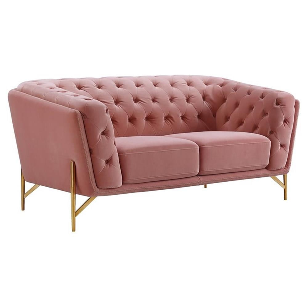 Divani Casa Aiken Modern Velvet & Metal Diamond Tufted Loveseat in ...