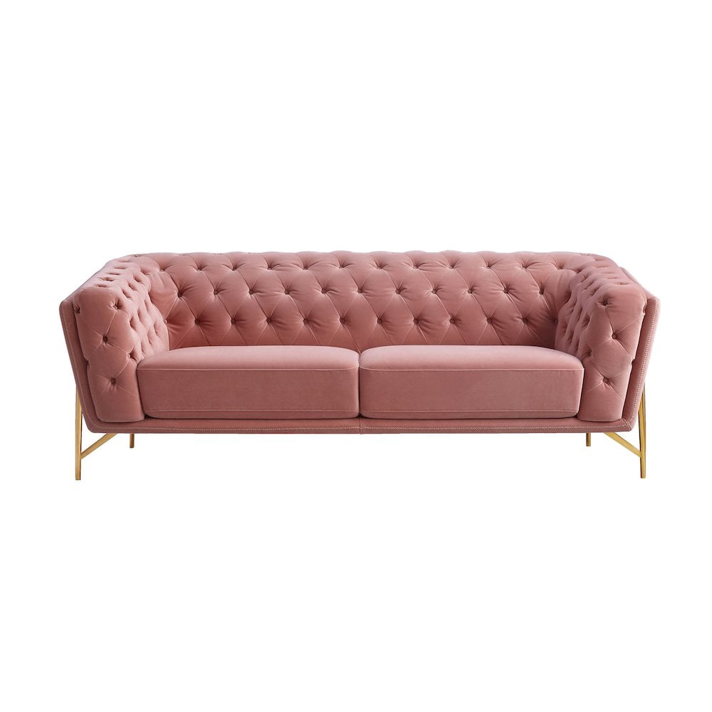 Divani Casa Aiken Modern Velvet & Metal Diamond Tufted Sofa in Salmon ...