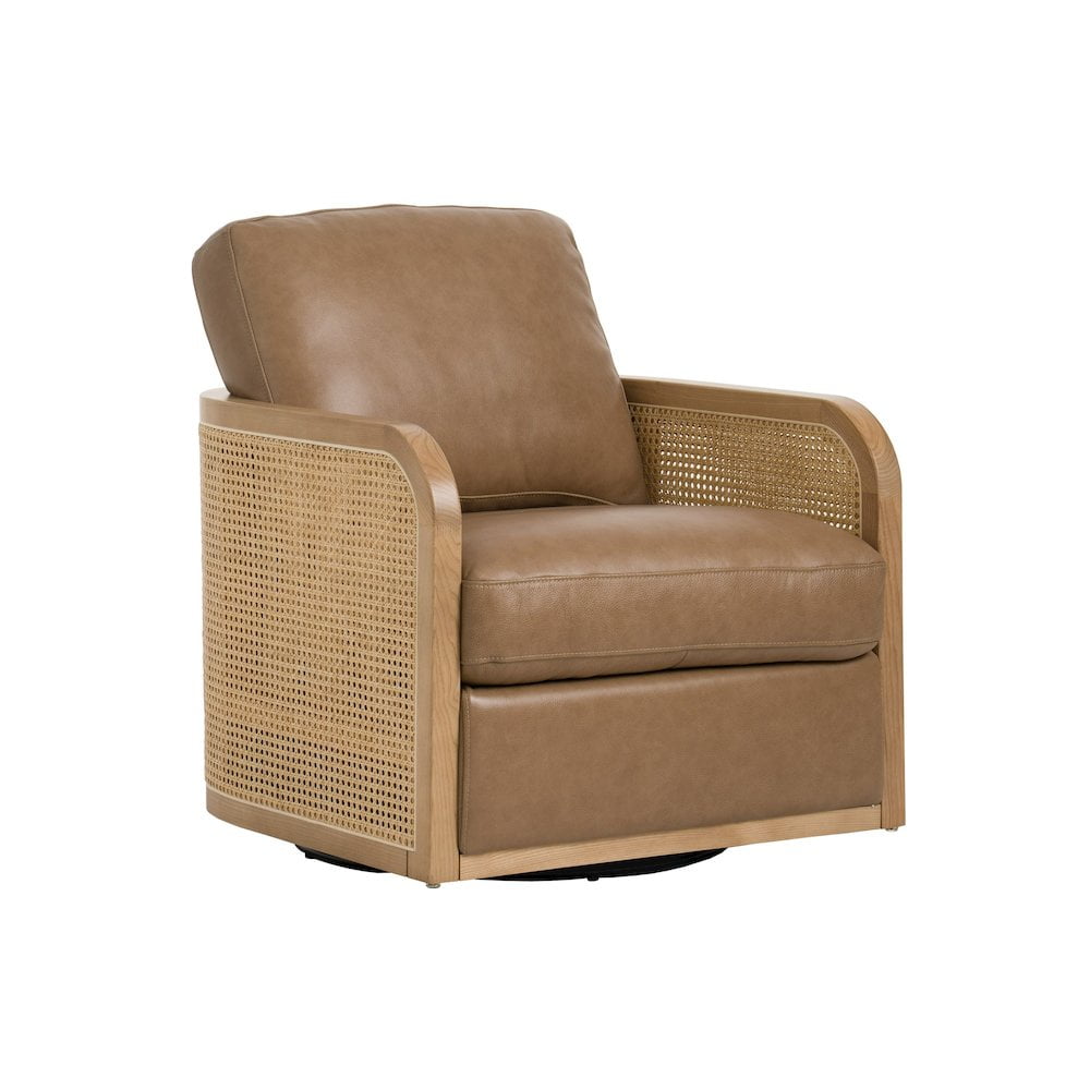 Divani Casa Danson - Modern Tan Leather + Wicker Swivel Accent Chair ...