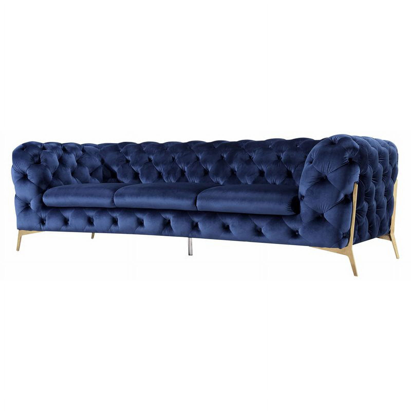Divani Casa Quincey Transitional Velvet Fabric Upholstered Sofa in Blue ...