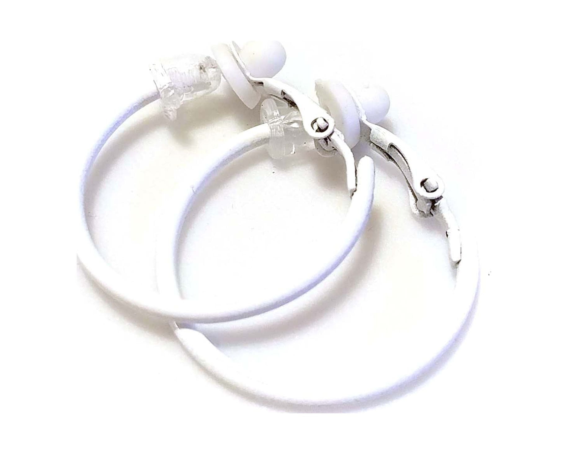 Divas Diggables White Clip-On Hoop Earrings, 2-inch Medium Non-Pierced ...