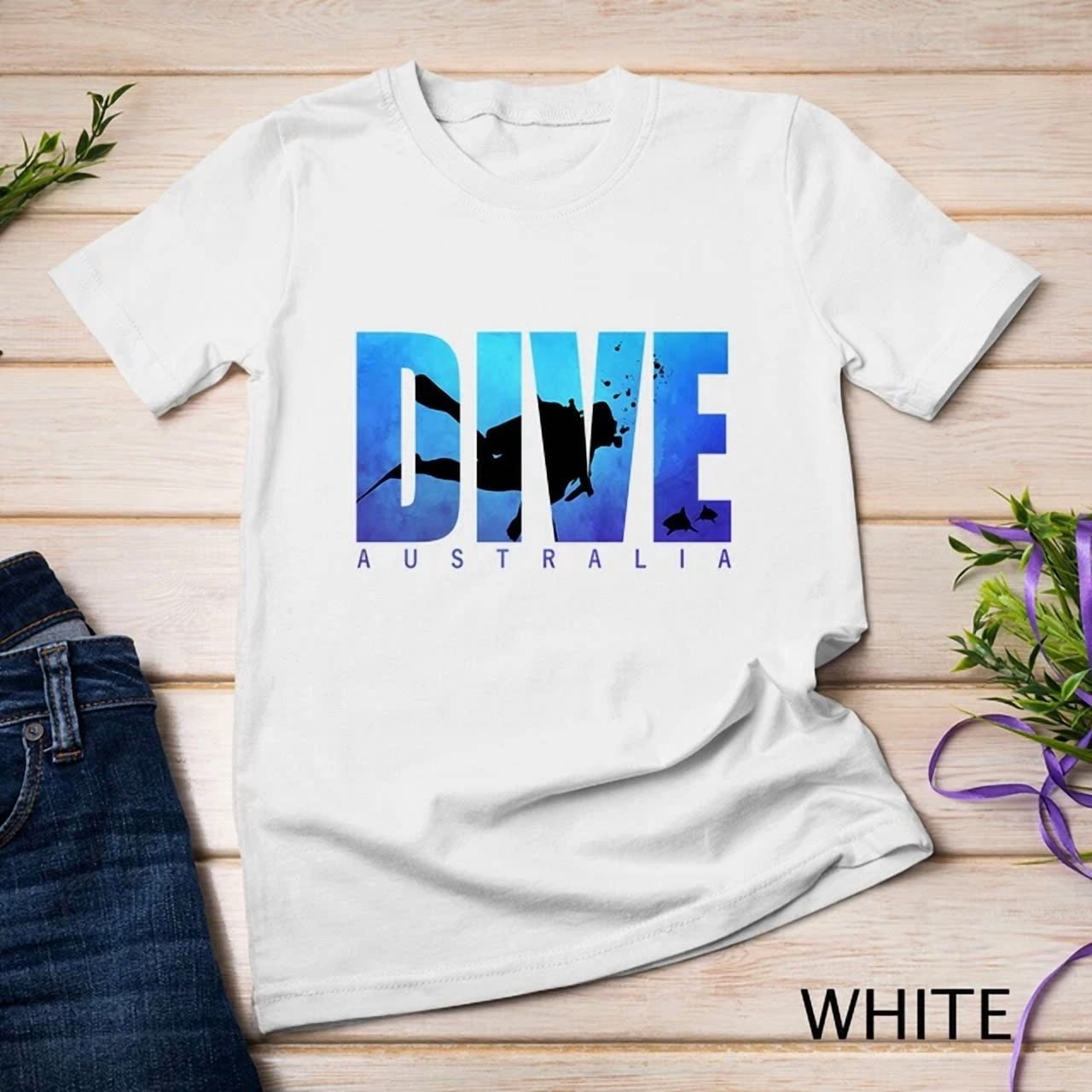 Dive Australia Scuba Diver Reef Diving Snorkel Shark Graphic Unisex S ...