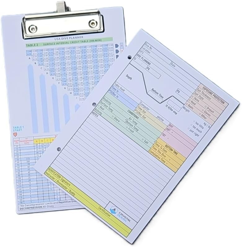 Dive Log Sheets (100 logs / 50 Sheets) & Clipboard with No ...