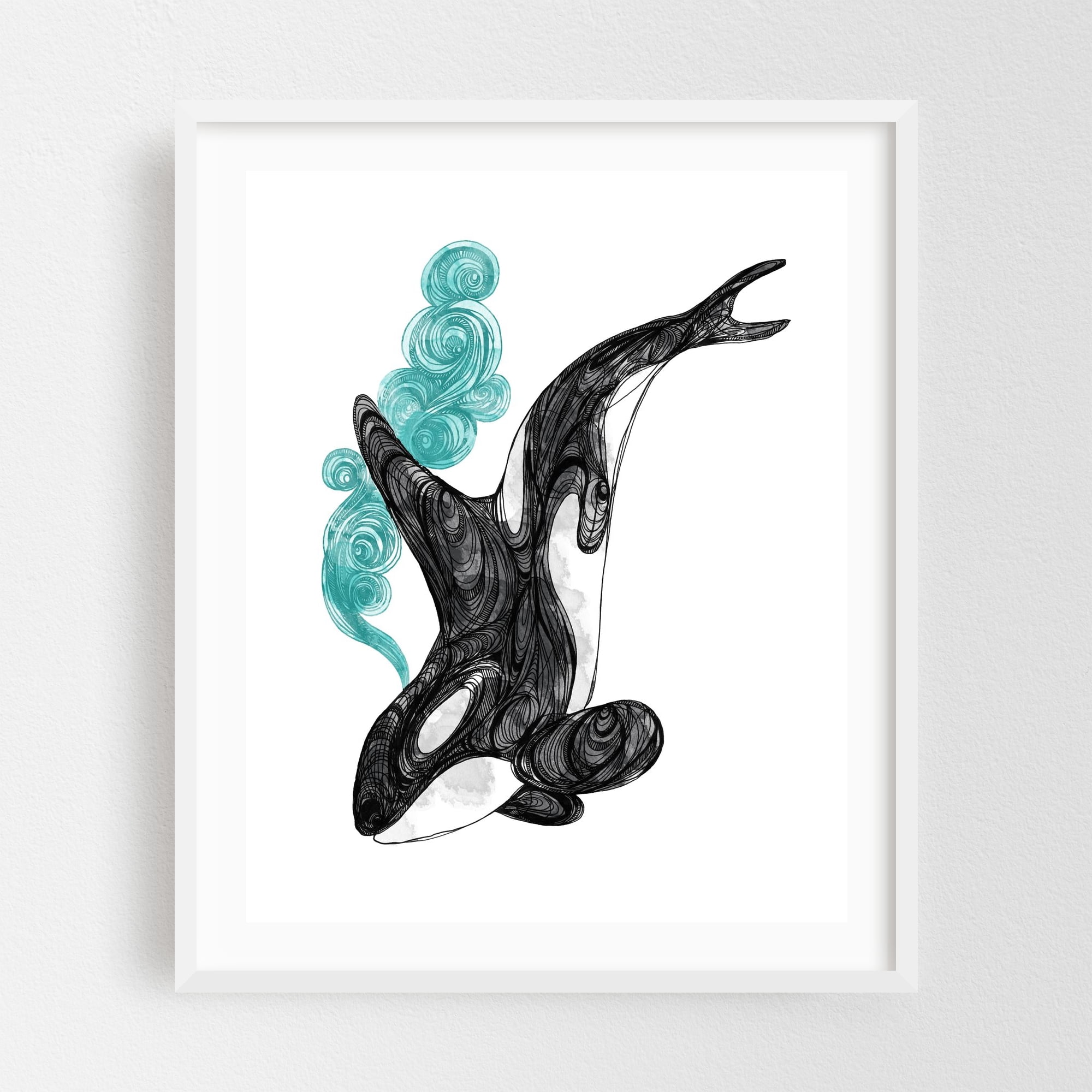Dive - Mixed Media Marine Life Watercolor Illustration Animal Aquatic ...