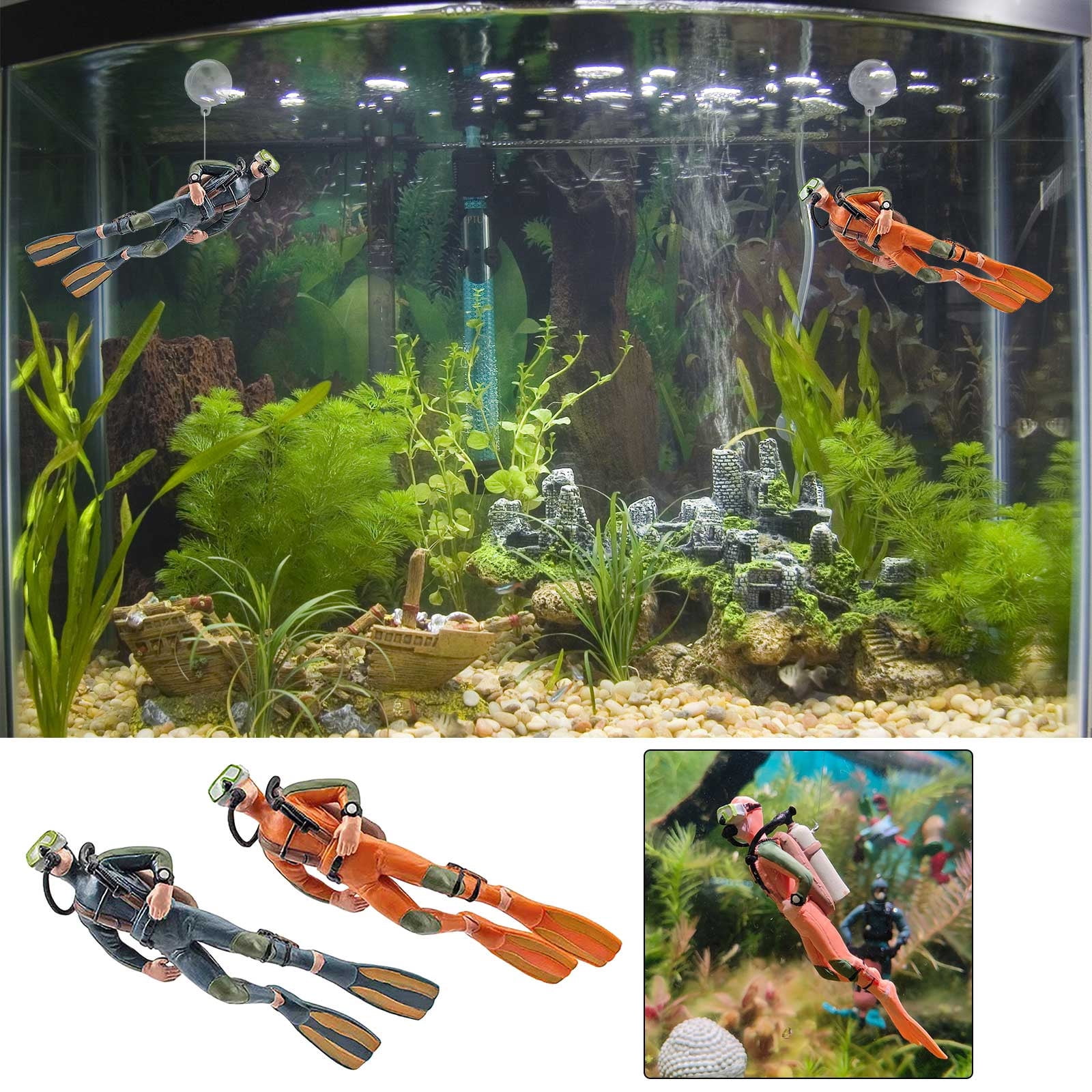 Diver Aquarium Ornament, Mini Fish Tank Decoration, Submersible LED ...