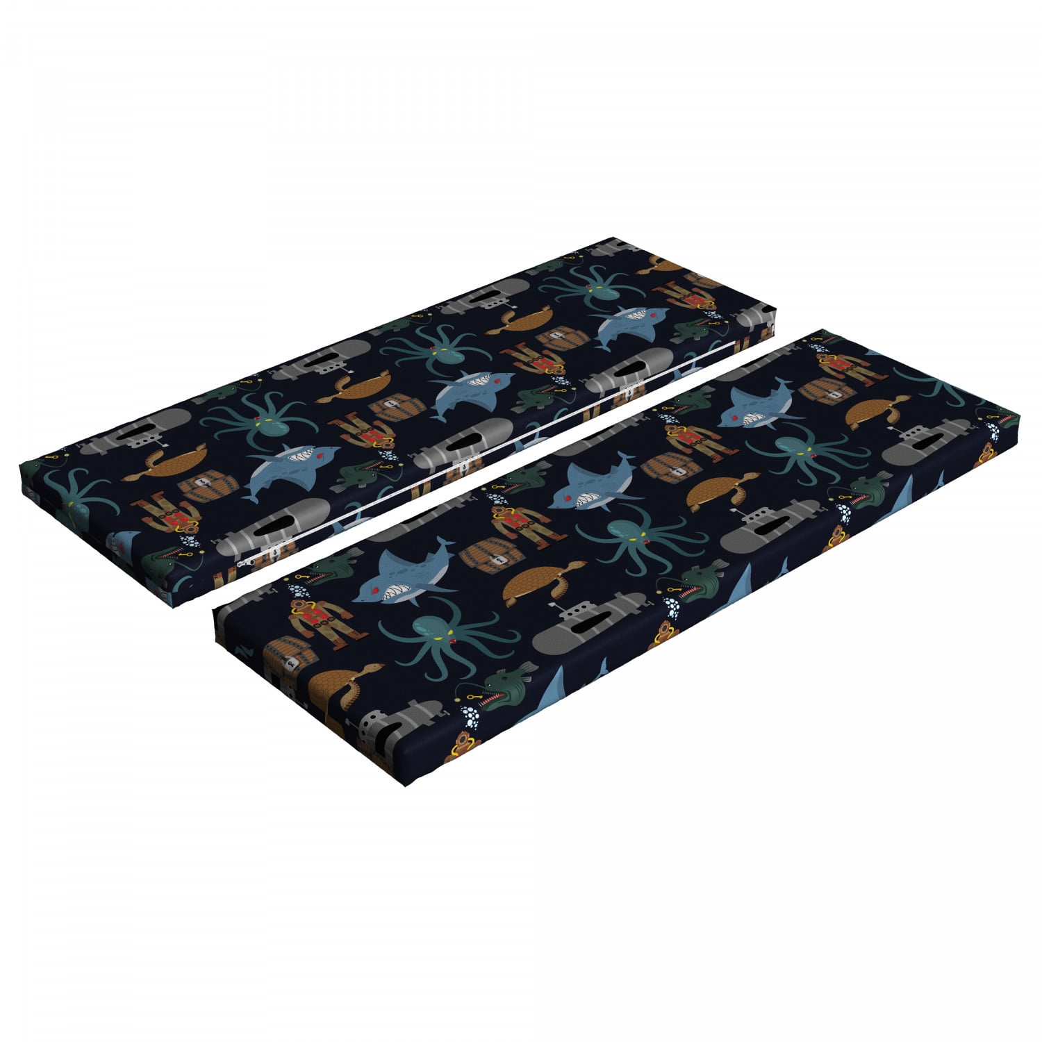 Diver Bench Cushion Set of 2, Ocean Items Pattern Shark Sea Turtle ...