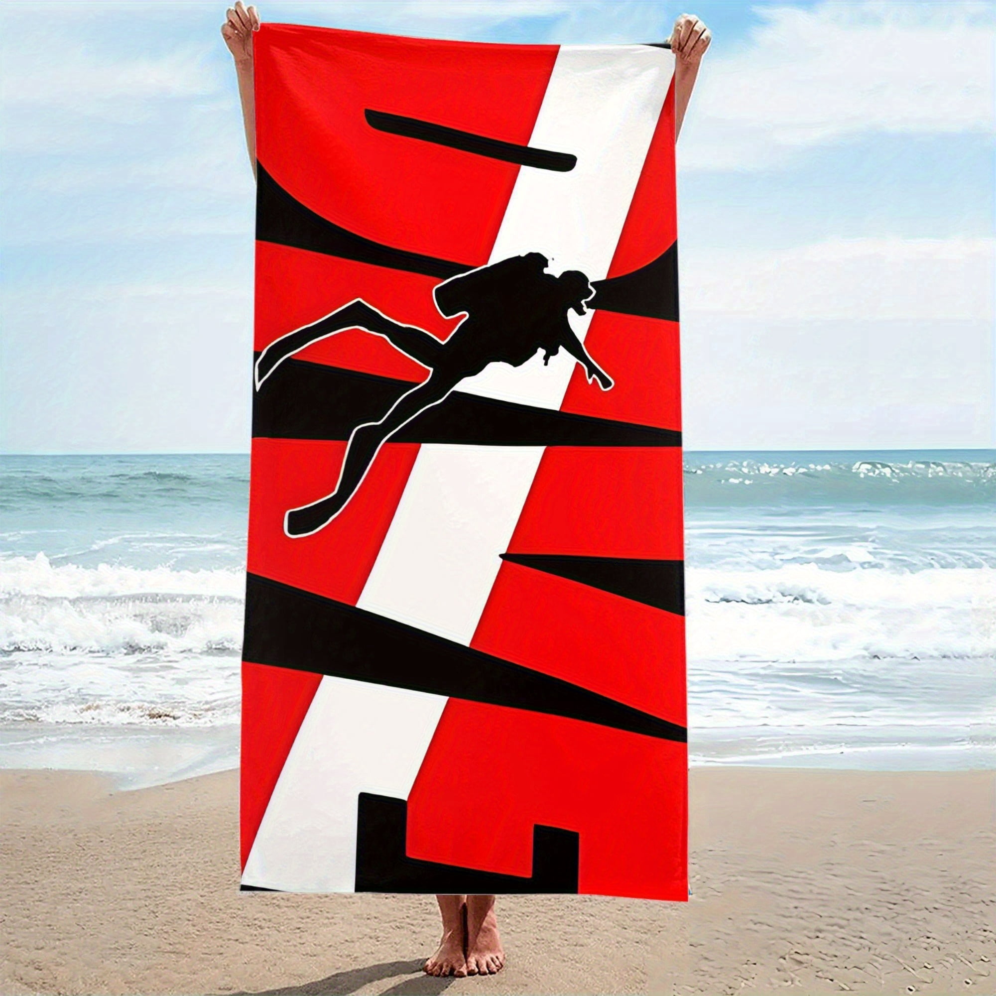 Diver Descending Flag Beach Towel - Quick-Dry Microfiber with Striking ...