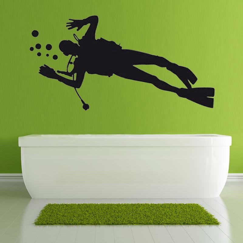 Diver Glass Wall Sticker Bathroom Door Wall Decal Removable Waterproof ...