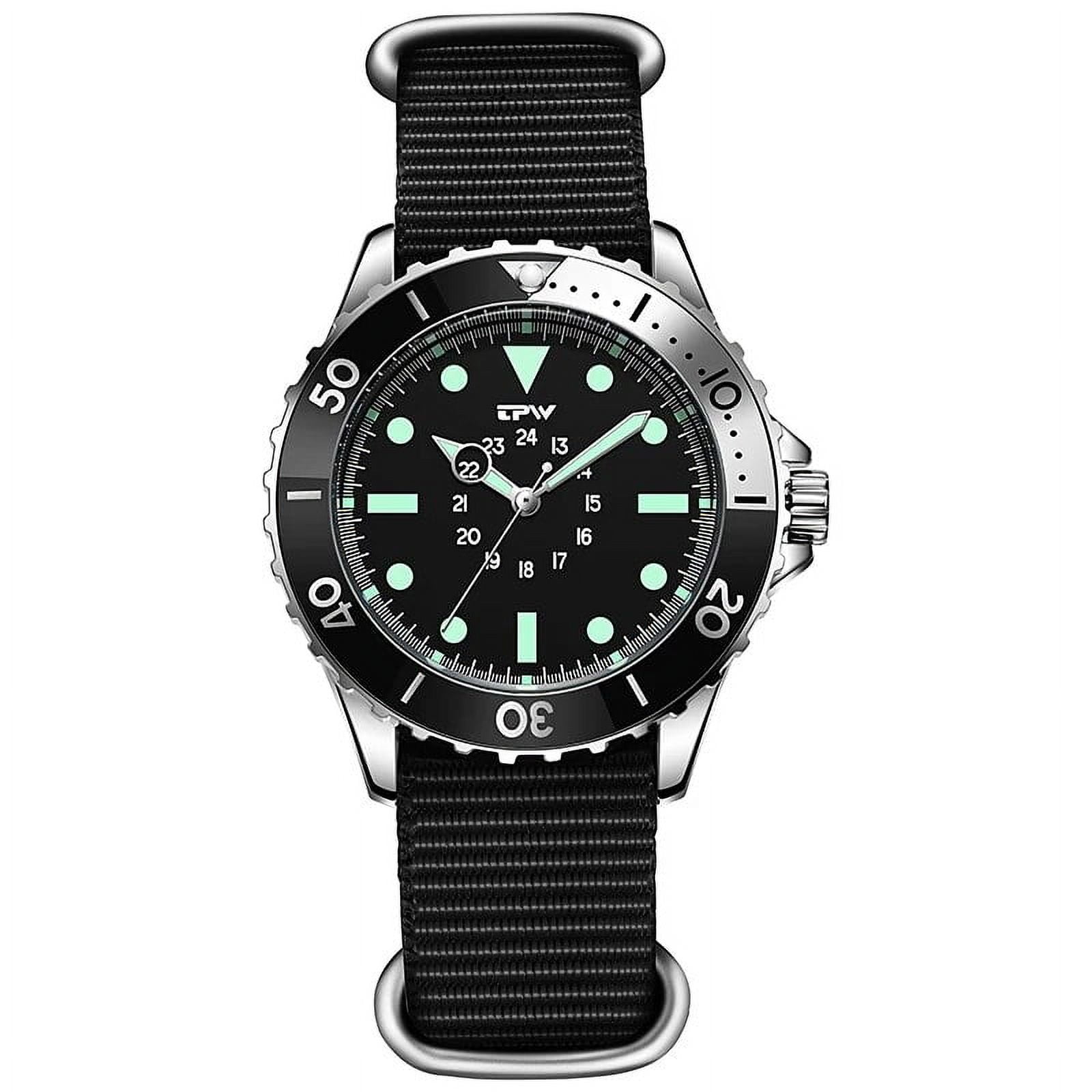 Diver Style Field Watch 40mm Case 24 Hours Dial Rotating Bezel Fabric ...