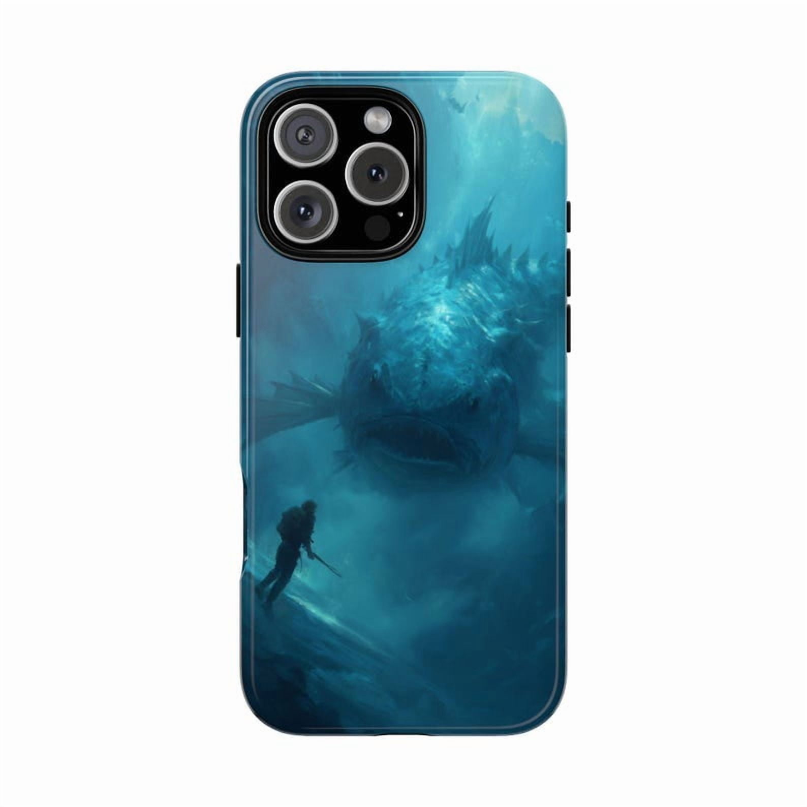 Diver with Giant Prehistoric Ocean Fish Fantasy Art Phone Case with ...