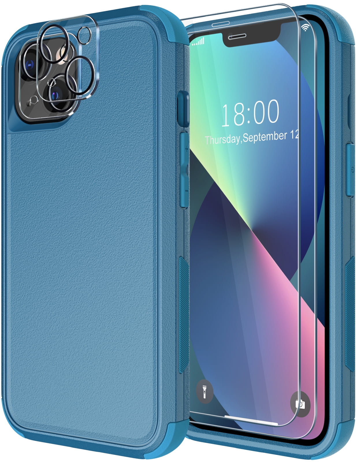 Diverbox Heavy Duty iPhone 13 Case with Tempered Glass Screen & Camera ...