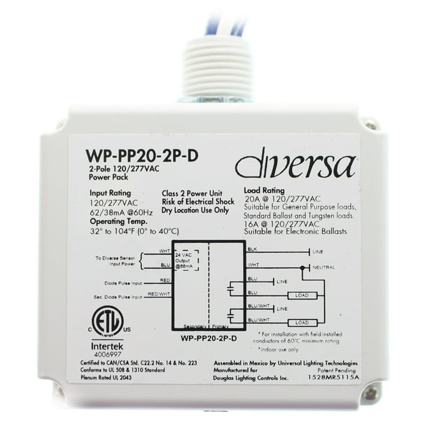Diversa WP-PP20-2P-D Occupancy Sensor Power Pack, 2-Pole, 20A, 120/277V ...