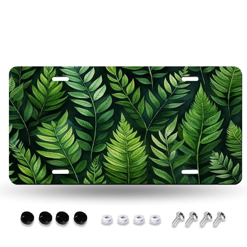 Diverse Green Leaf Pattern on a Dark Background License Plate Frame ...