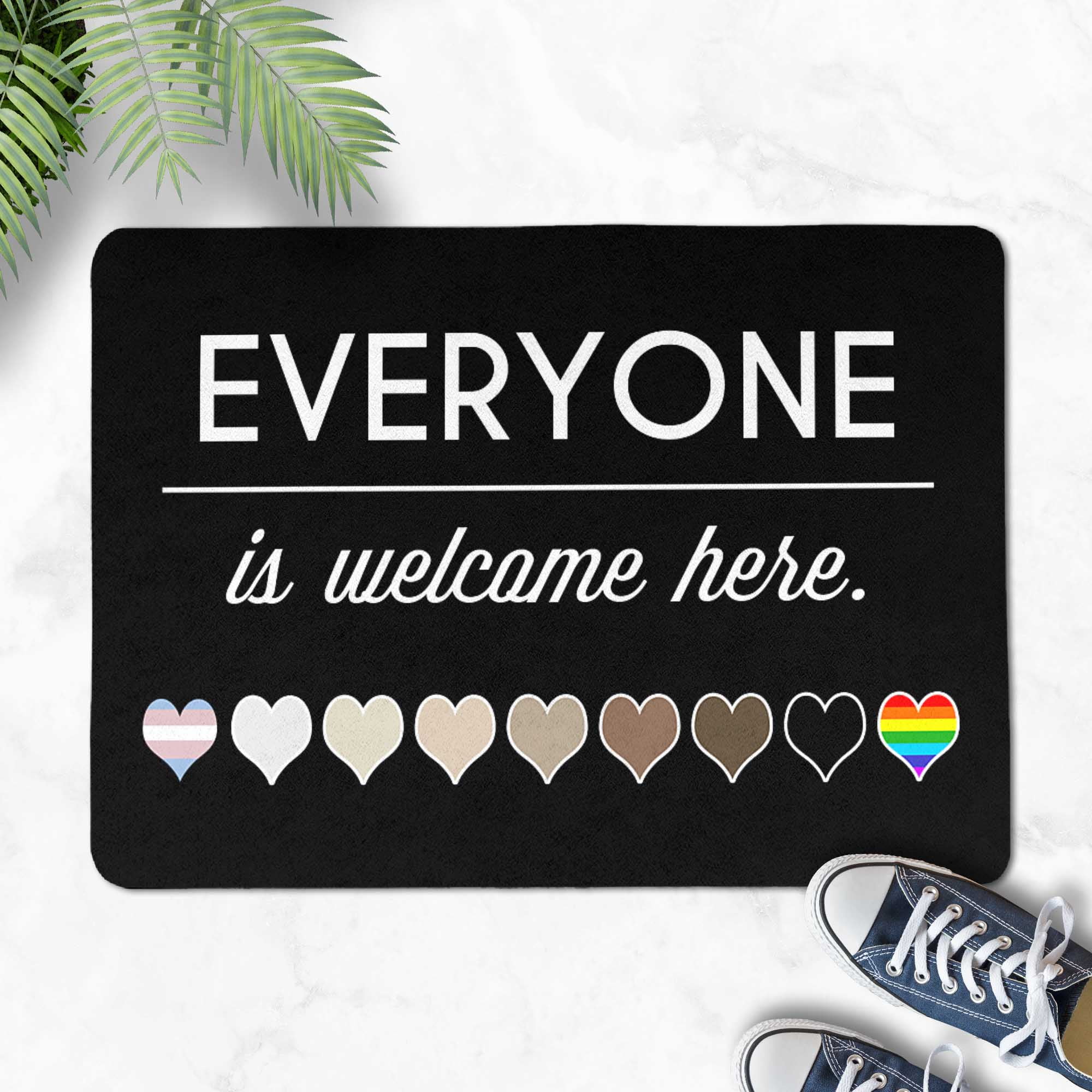 Diverse Heart Welcome Doormat, Everyone Is Welcome Here Rug with ...