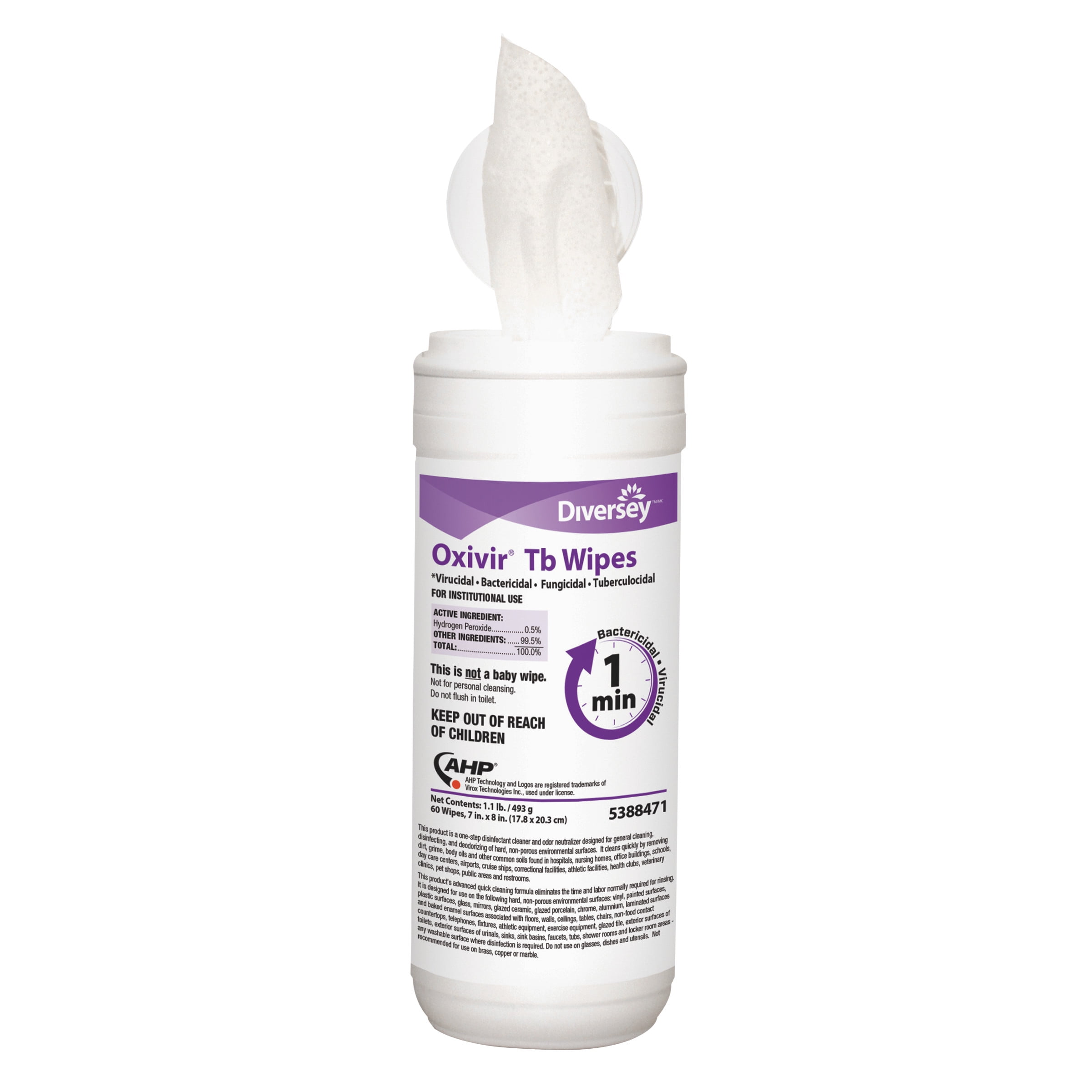 OXIVIR 5388471 7 in. x 8 in. TB Disinfecting Wipes ( Canister, 12 ...
