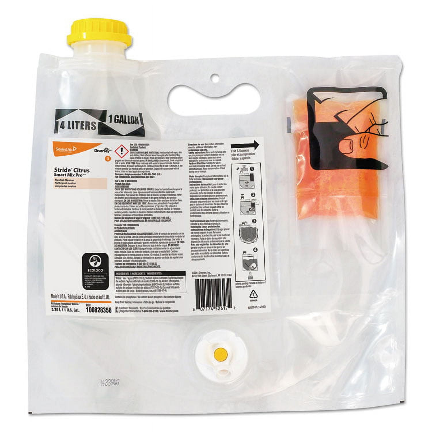 Diversey Stride Neutral Cleaner, Citrus Scent, 60 mL Smart Mix Pro Bag ...