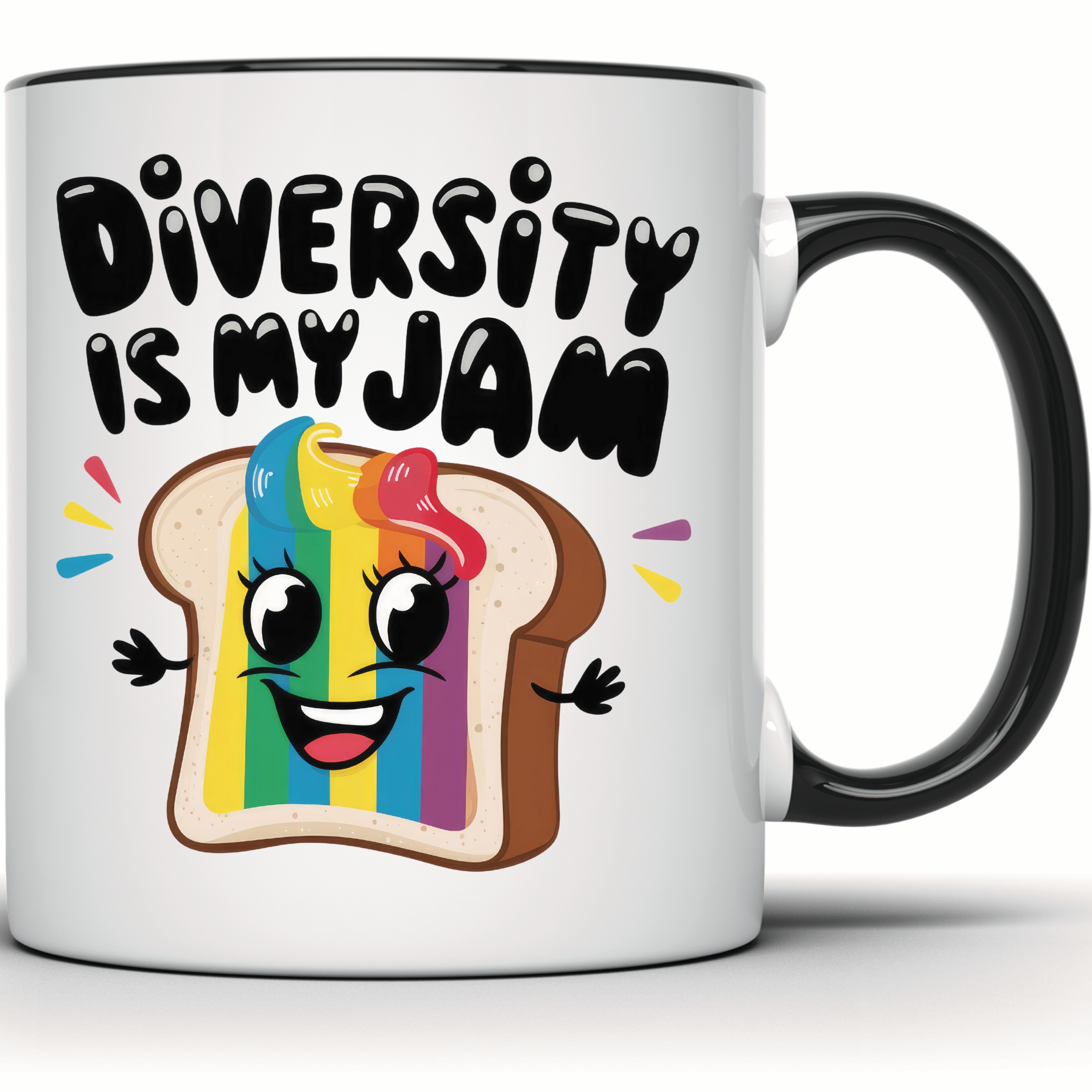 Diversity Is My Jam Mug - Rainbow Toast | Funny Food Pun | Colorful ...