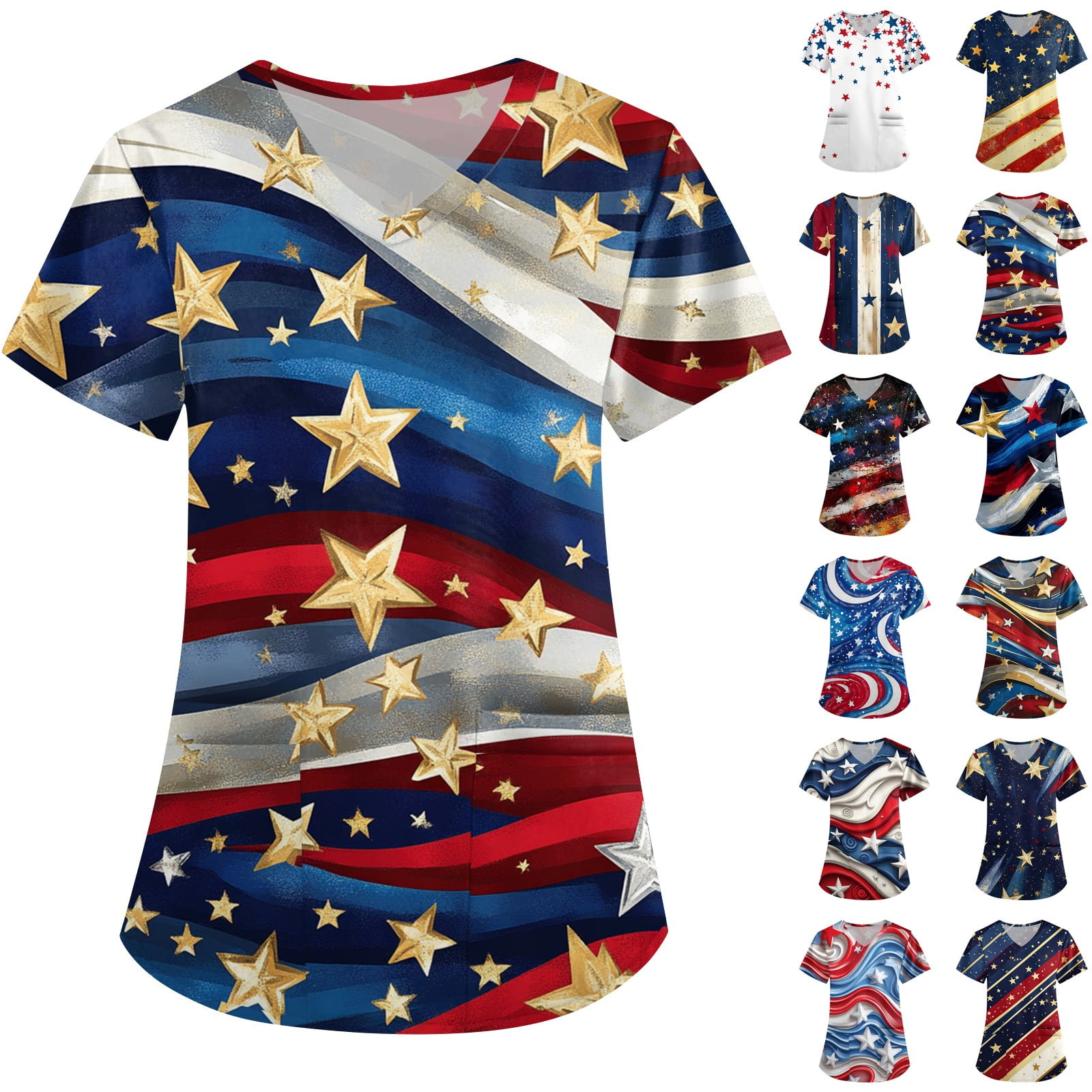 Divhosrg 4th Of July Nursing Scrub Tops for Women, Patriotic Nurse Tops ...