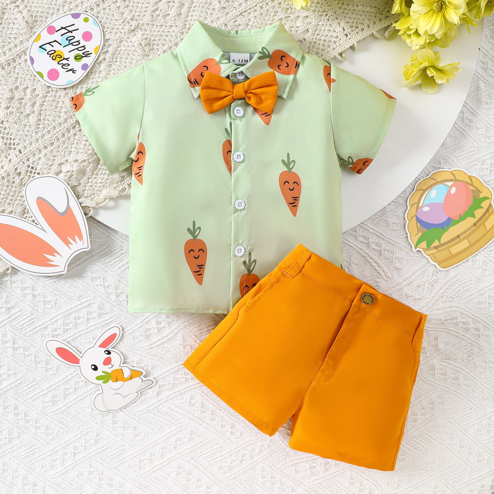 Divhosrg Baby Boy Easter Clothes Short Sleeve Carrot/Bunny Print Button ...