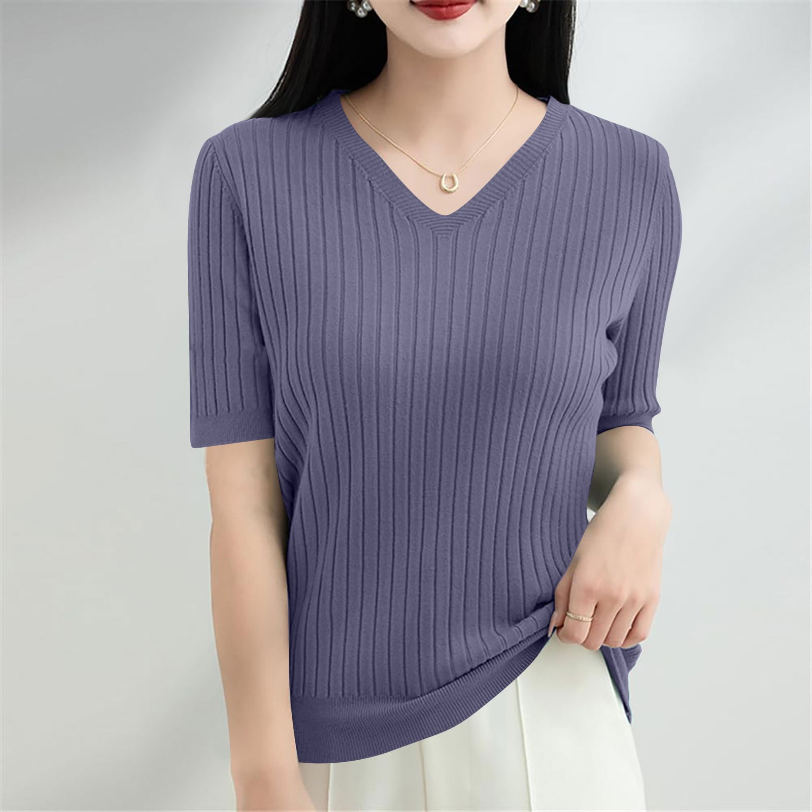 Divhosrg Short Sleeve Sweater for Women Short Sleeve Sweater for Women ...