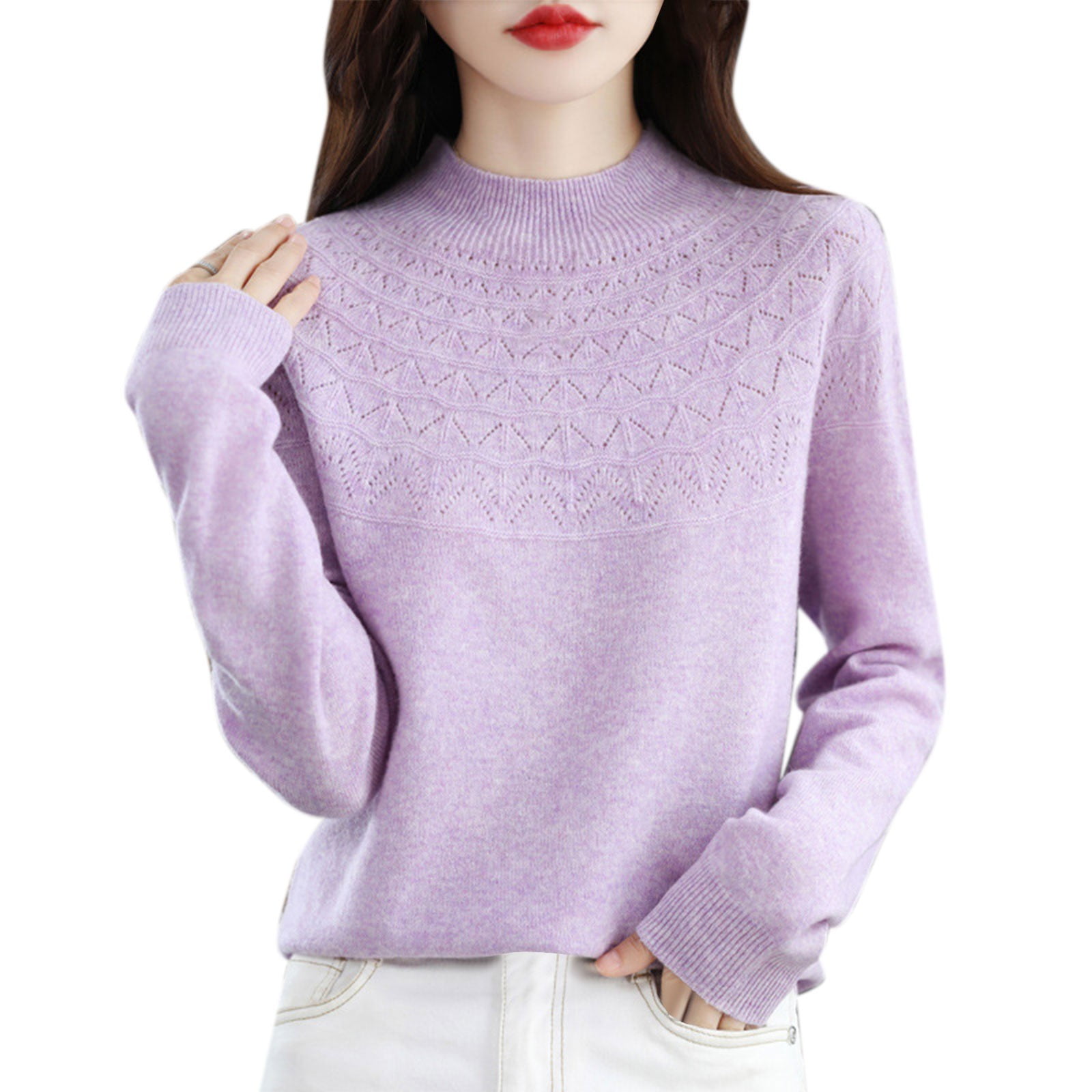 Divhosrg Cashmeres Sweaters for Women Long Sleeve Mock Neck Loose ...