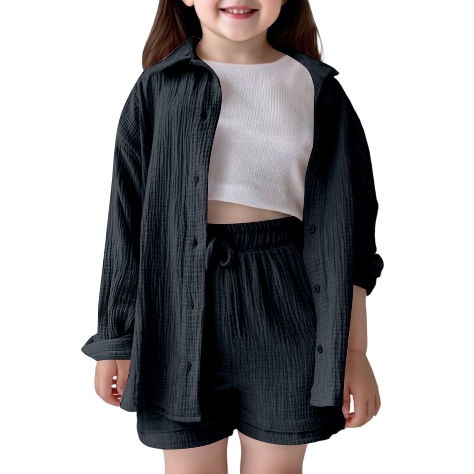 Divhosrg Cozy Fall Outfits Set Girls Button Front Long Sleeve Top ...
