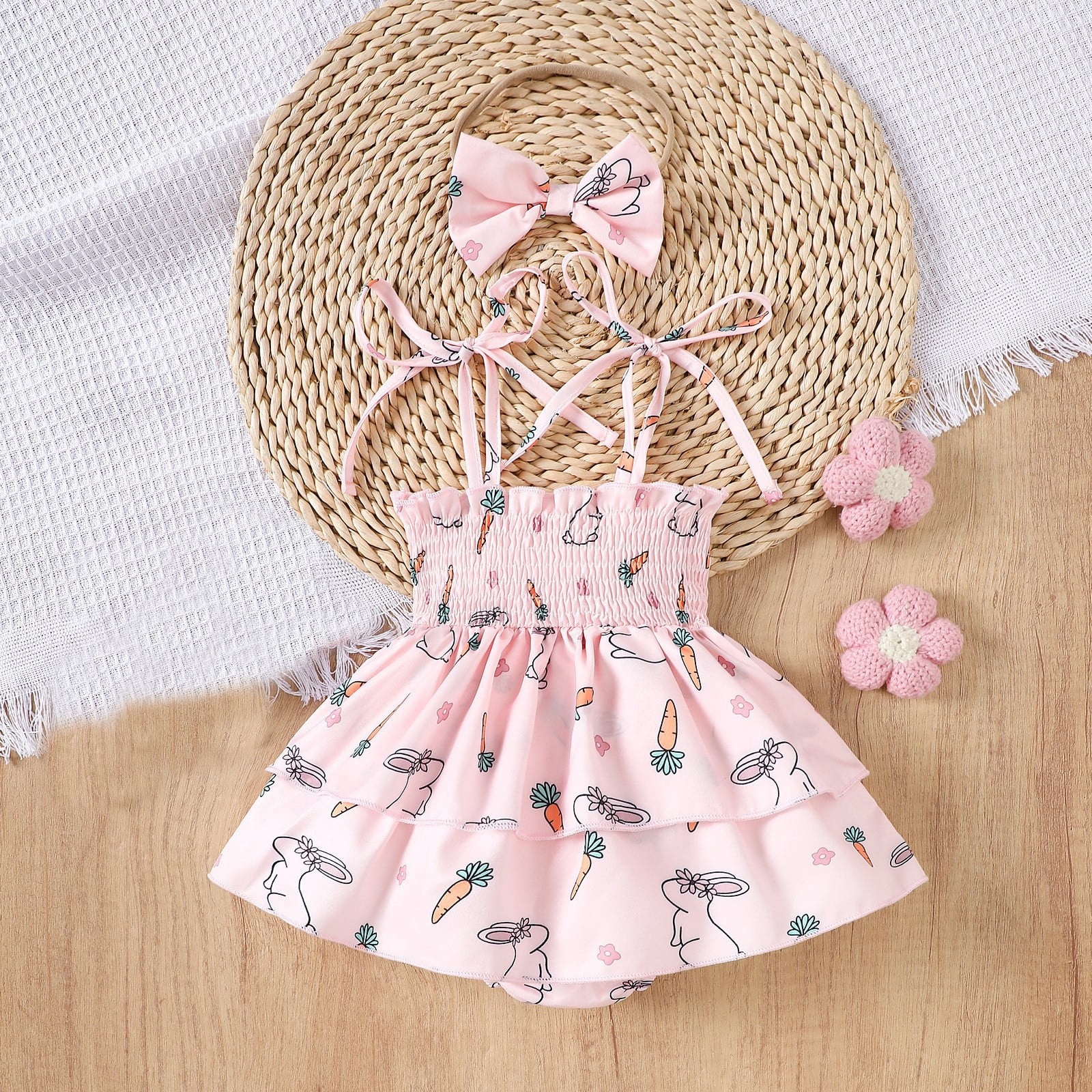 Divhosrg Easter Dresses for Toddler Girls Newborn Baby Girl Romper Dress Sleeveless Tie Up Strap ...