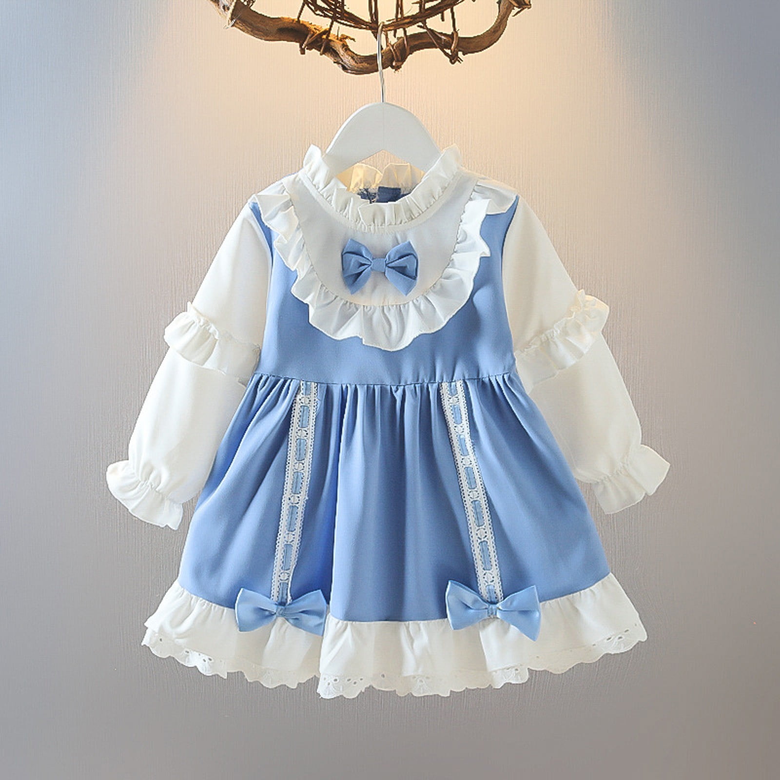 Divhosrg Girl's Sweet Bear Bow Lolita Dress Cute Lace Ruffle Long ...