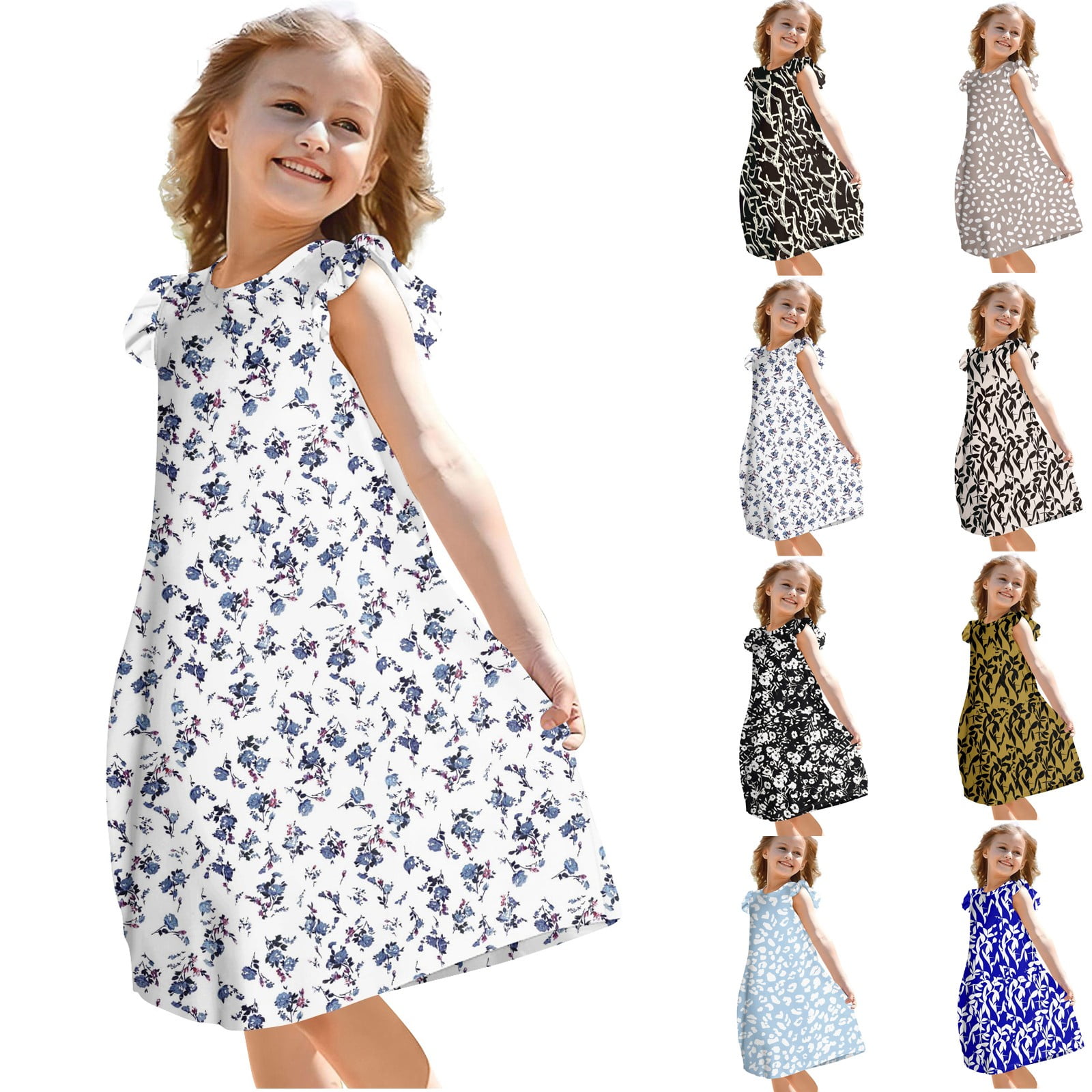 Divhosrg Girls Dresses Size 8, Blue Dress for Girls, Flying Sleeve ...