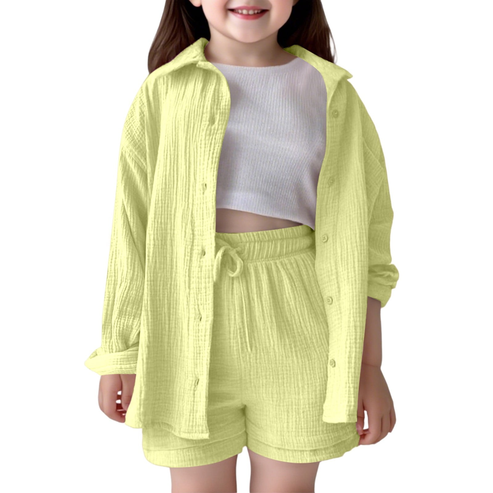 Divhosrg Girls Travel Outfits Set Summer Casual Lapel 2 Piece Lounge ...