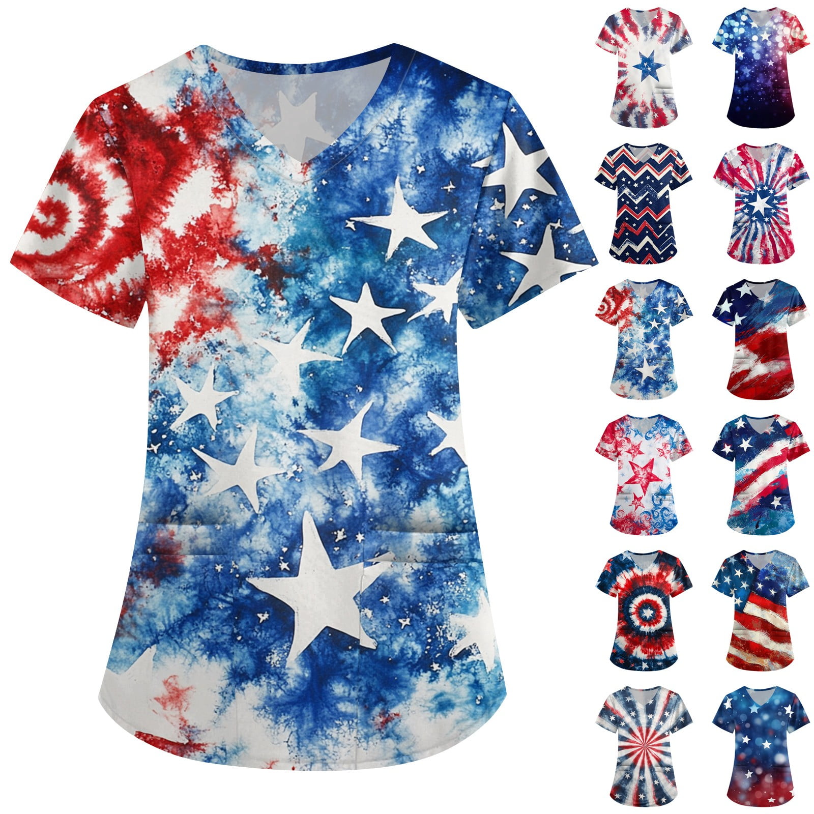 Divhosrg Independence Day Scrubs for Women, 4th Of July Themed Scrub ...