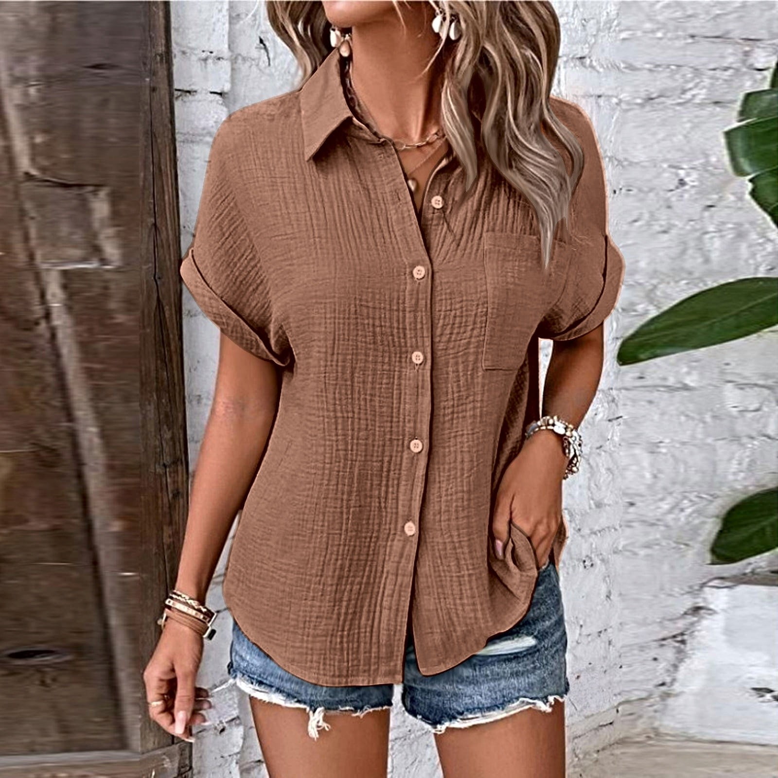 Divhosrg Linen Shirts for Women Clearance, Plus Size Button Down Shirts ...
