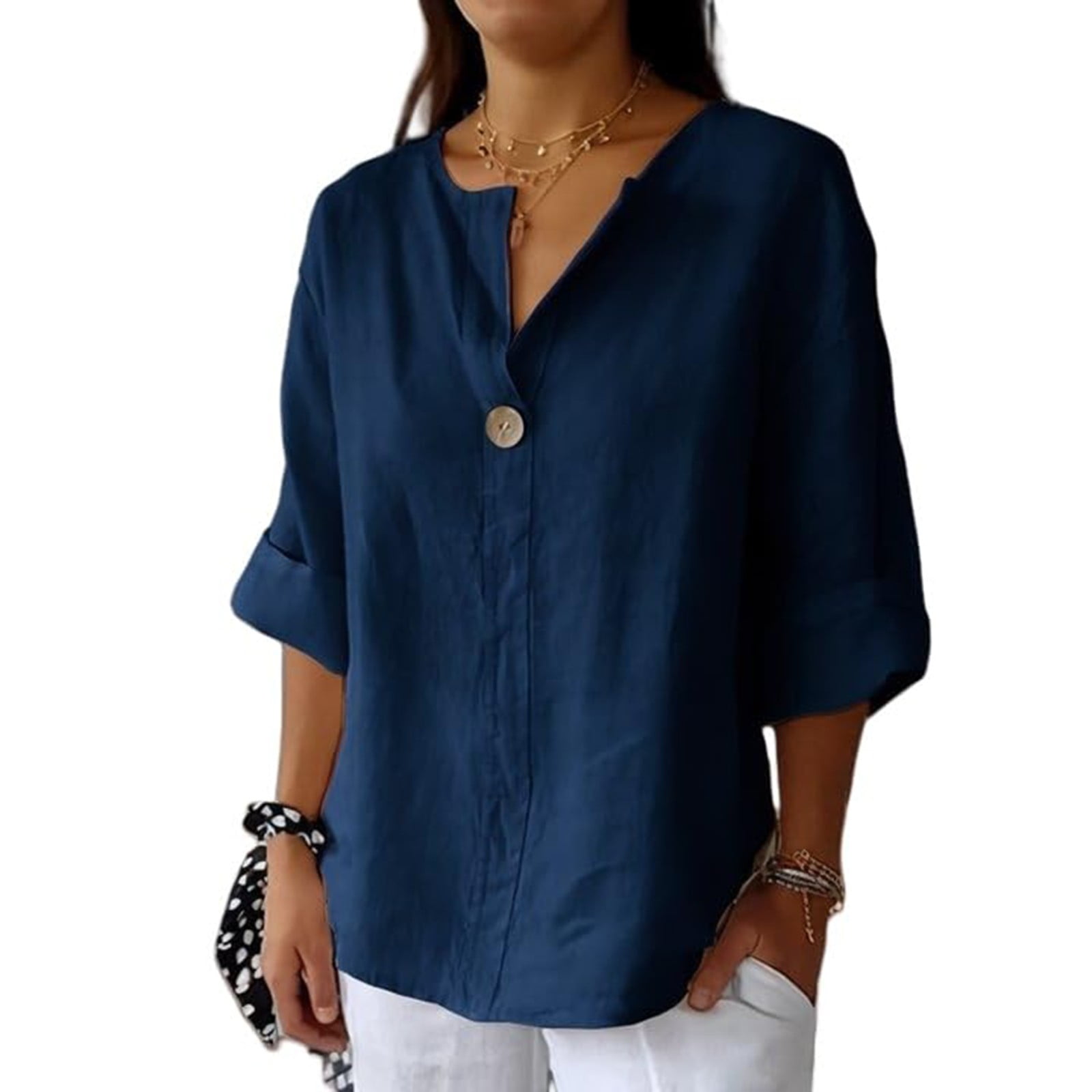 Divhosrg Linen Shirts for Women, Plus Size Button Down Shirts for Women White, Womens Linen Tops ...